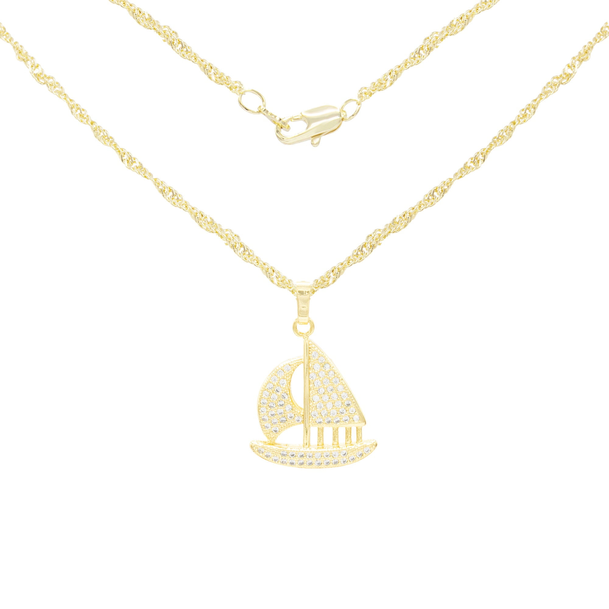 BEBERLINI Sail Boat CZ Charm 14K Gold Filled Rope Chain Pendant ...