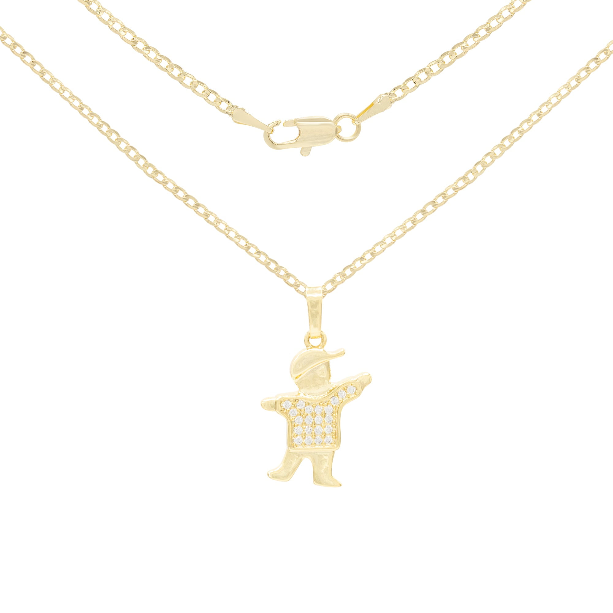 BEBERLINI Women Brother Pendant Necklace Set 14K Gold Filled Cuban ...