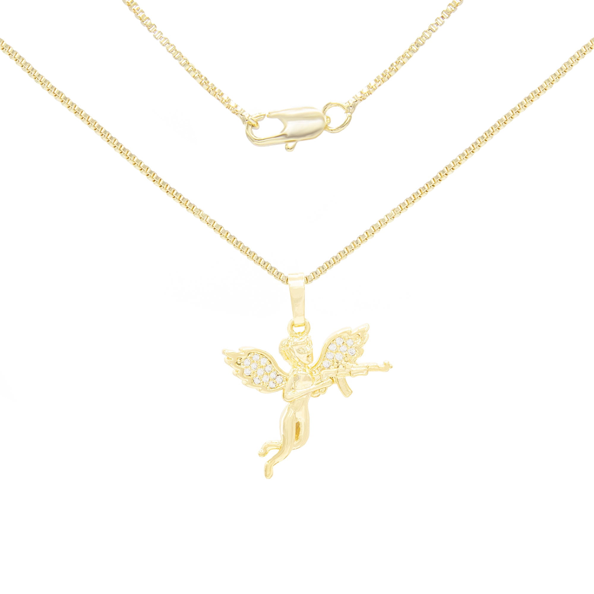 BEBERLINI Women Guardian Angel Pendant Necklace Set 14K Gold Filled Box ...