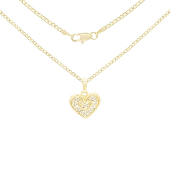 BEBERLINI Women Heart CZ Pendant Necklace Set 14K Gold Filled Cuban ...