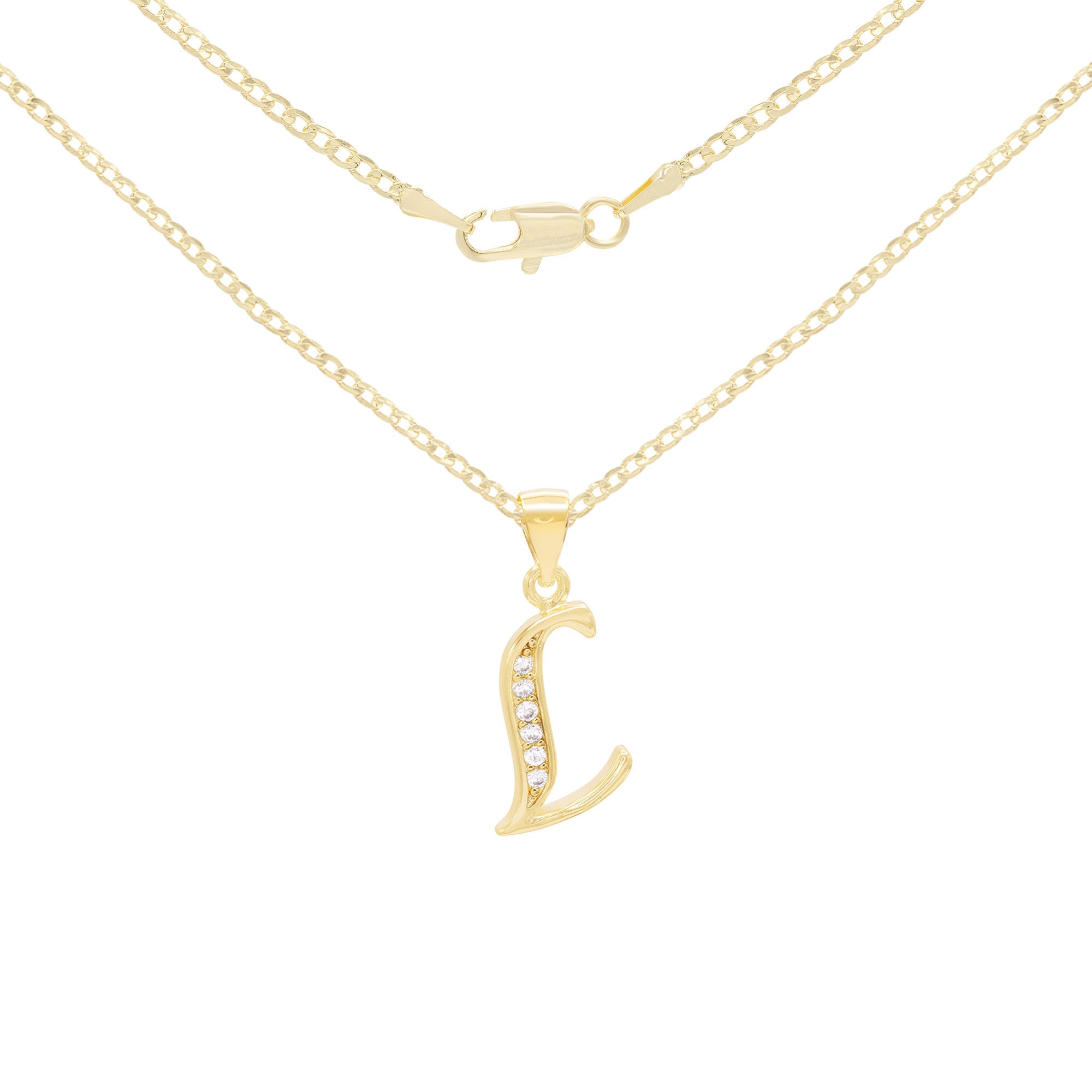 BEBERLINI Women Initial Letter L Pendant Necklace 14K Gold Filled Cuban ...