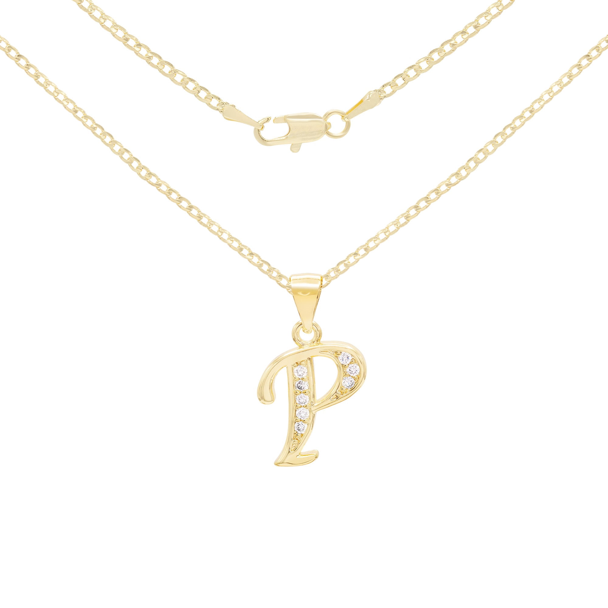 BEBERLINI Women Initial Letter P Pendant Necklace 14K Gold Filled Cuban ...
