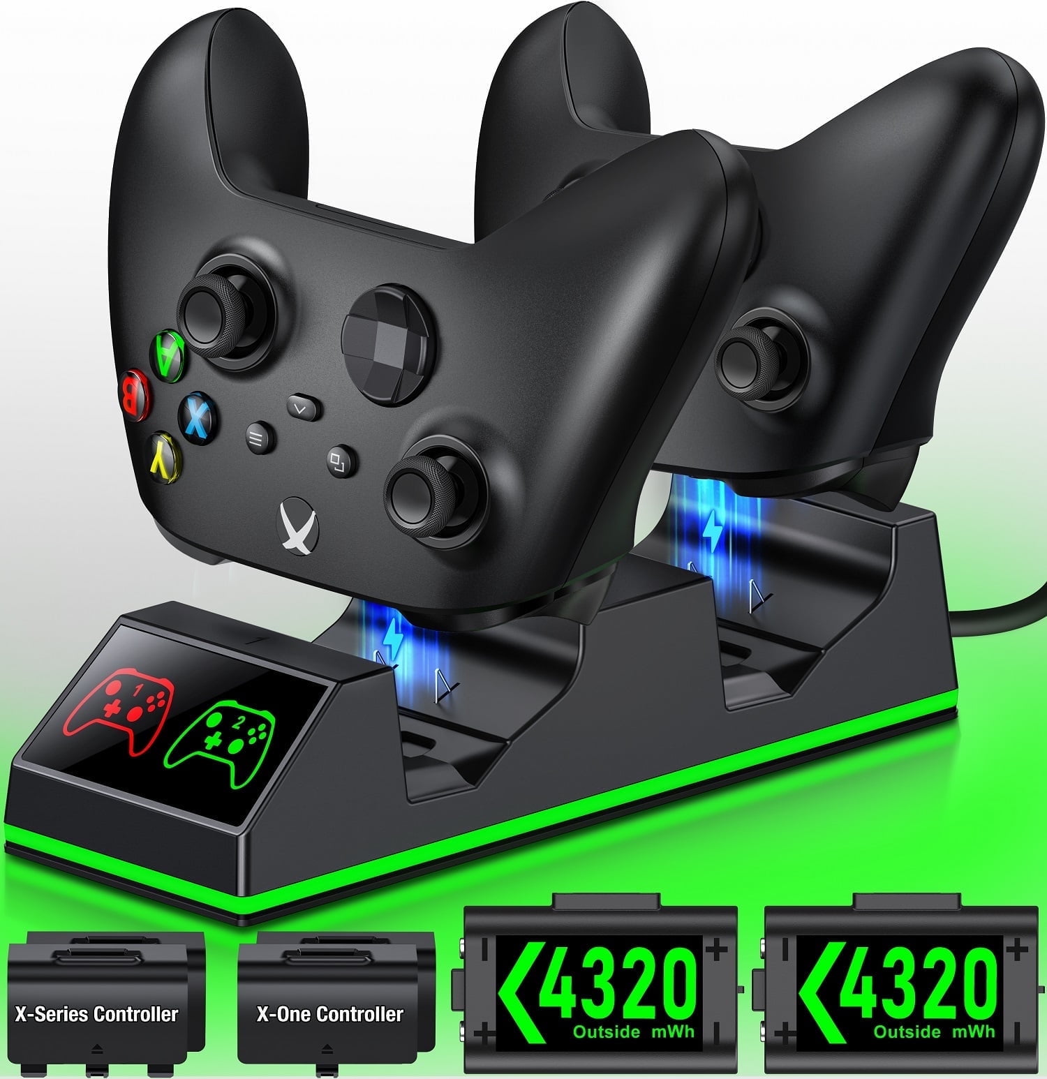 BEBONCOOL Xbox Charger Station with 2*1200mAh Battery, for Series X/S ...