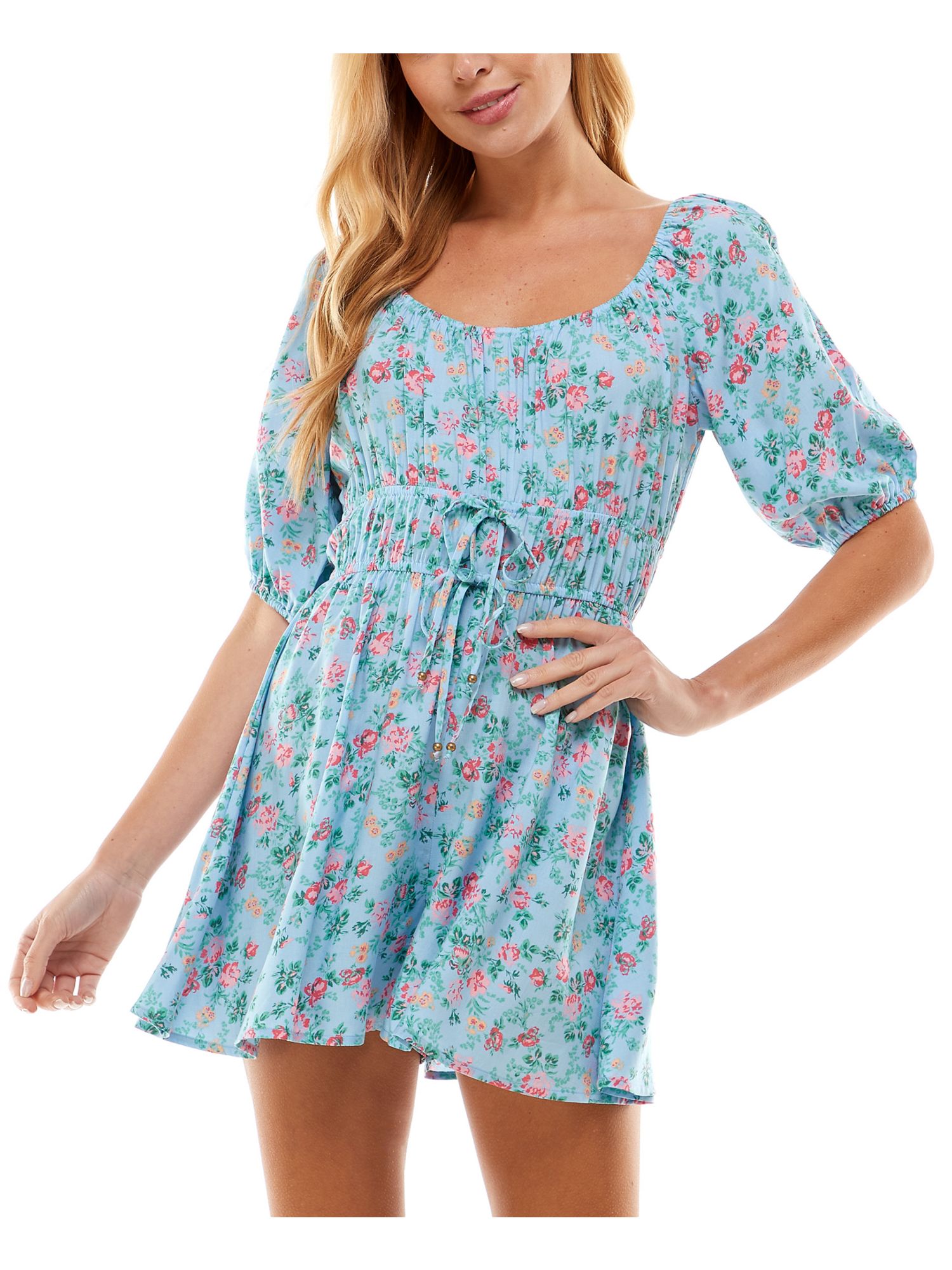 BEBOP Womens Light Blue Sheer Double-tie Detail At Waist Floral Pouf ...