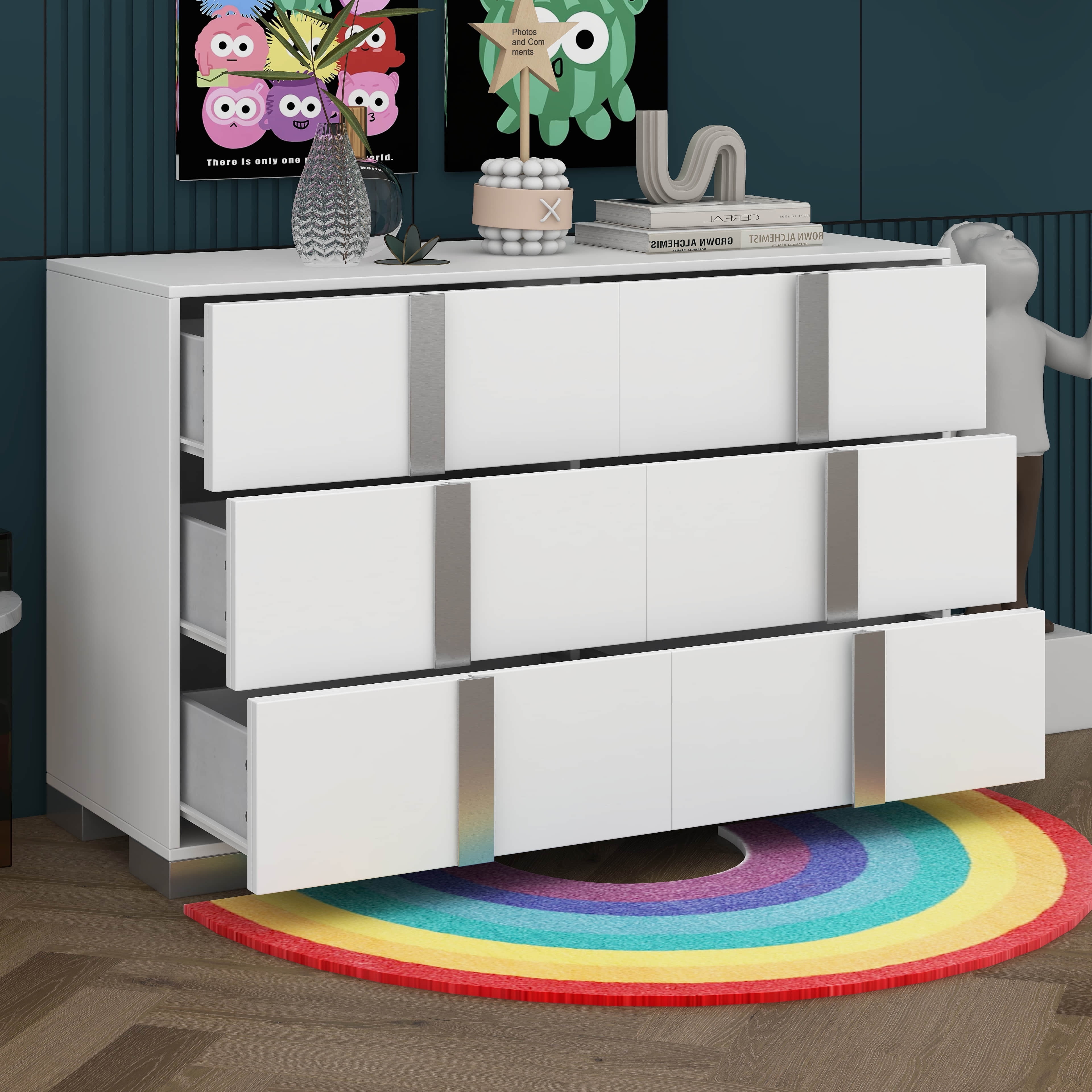 BEBPILOO Elegant Modern Dresser with 6 Drawers and Metal Handle, Locker ...