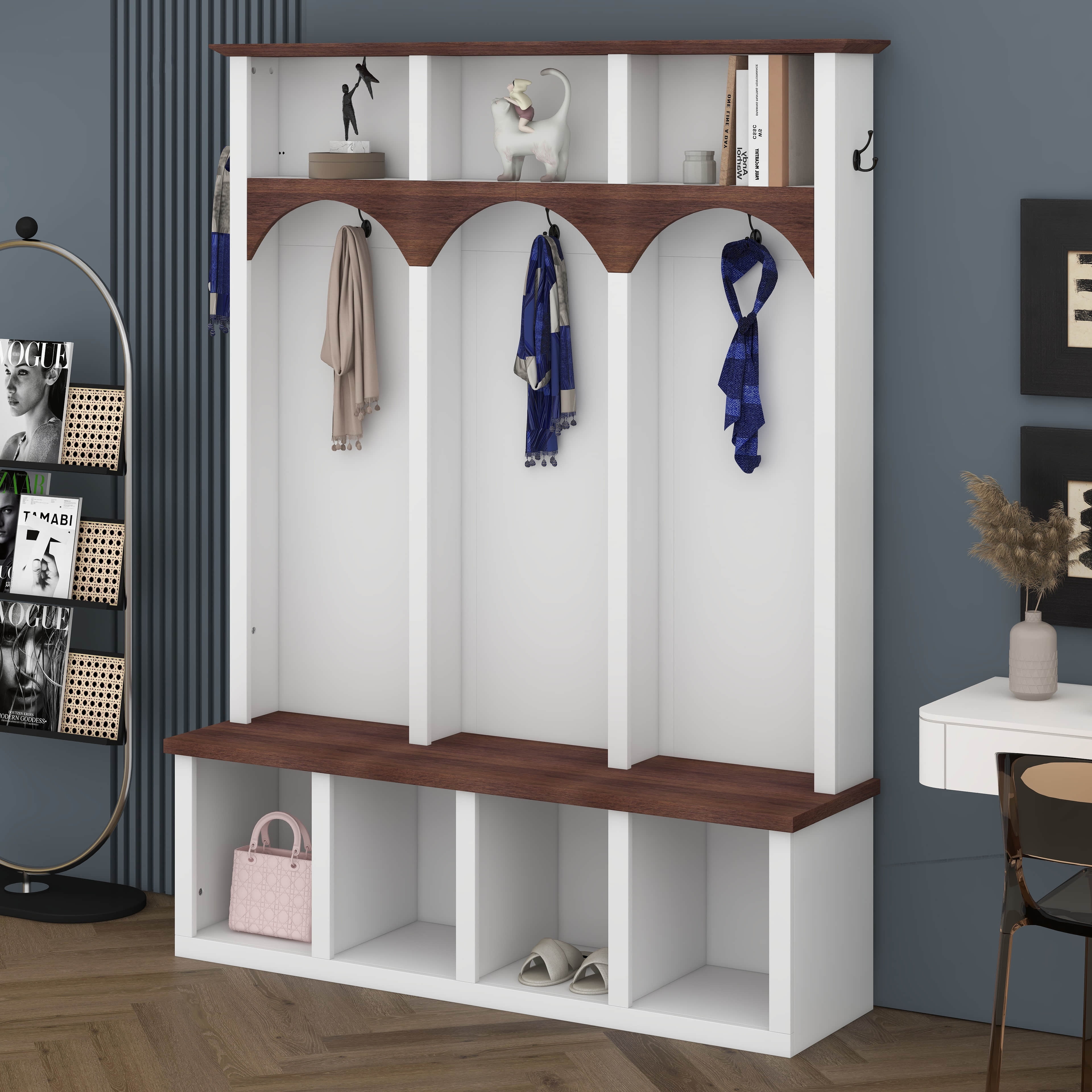 BEBPILOO Farmhouse Style Hall Tree with Arched Design, Practical ...