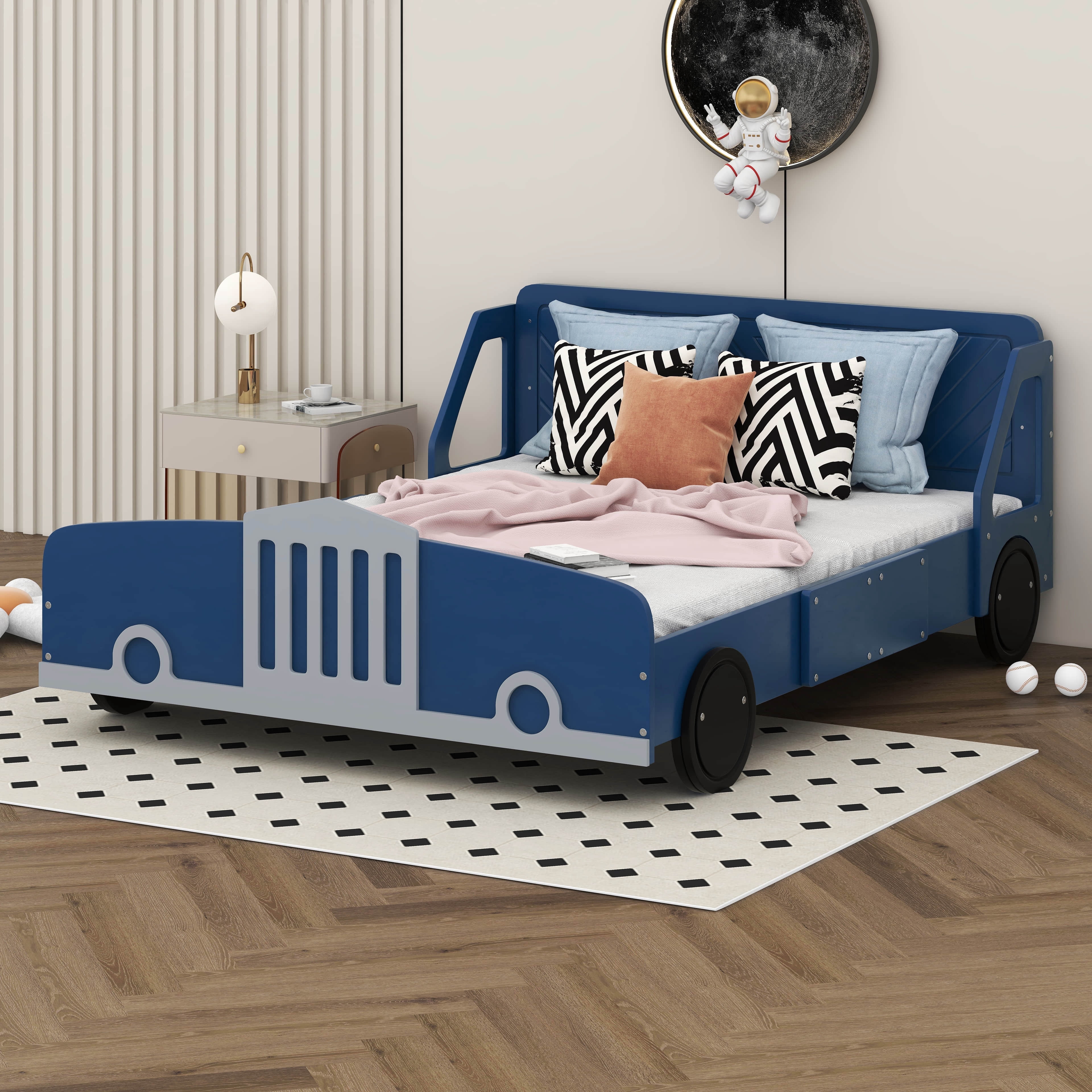 BEBPILOO Full Size Car-Shaped Platform Bed with Wheels,Blue - Walmart.com