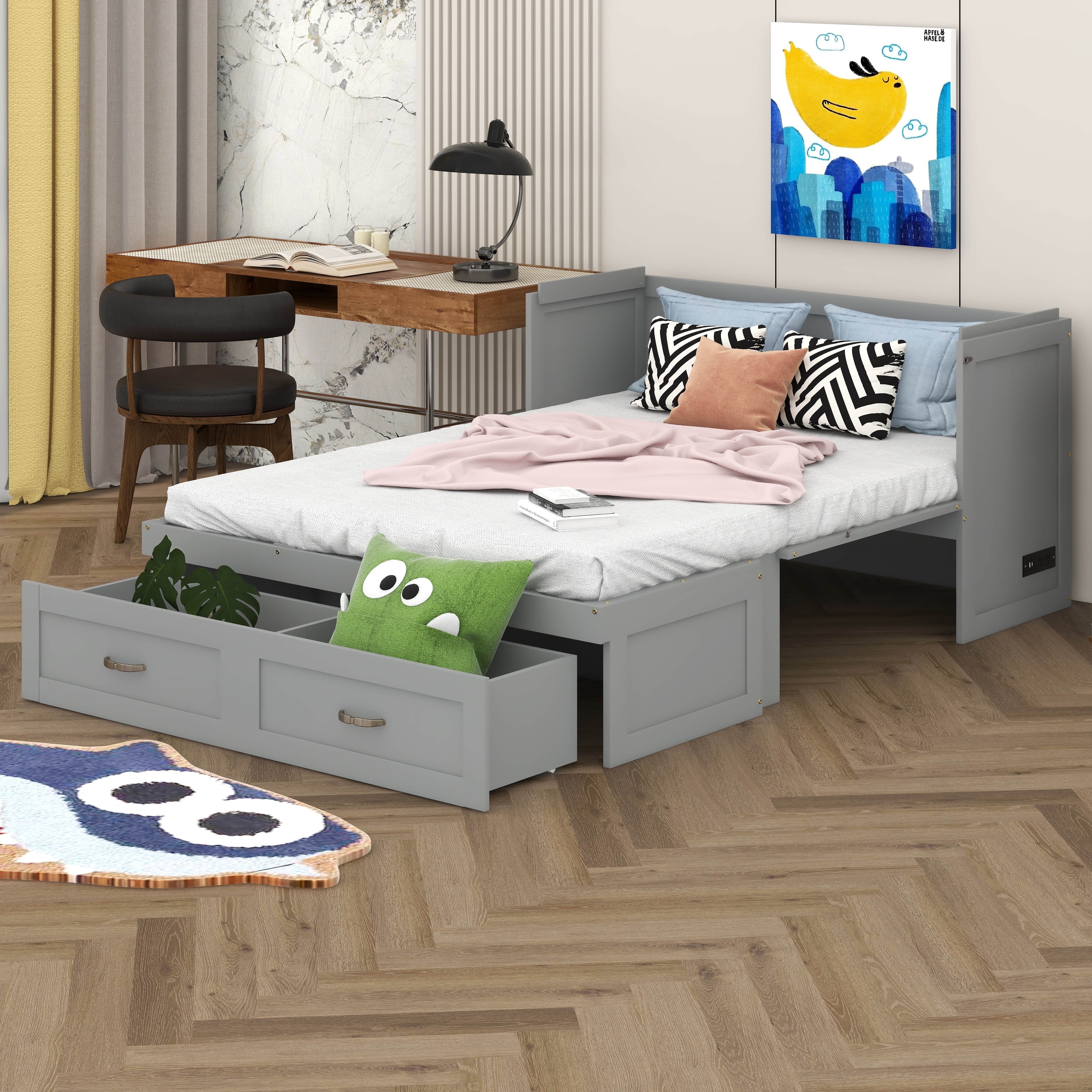 BEBPILOO Full Size Murphy Bed with USB Ports, Large Drawers and Metal ...