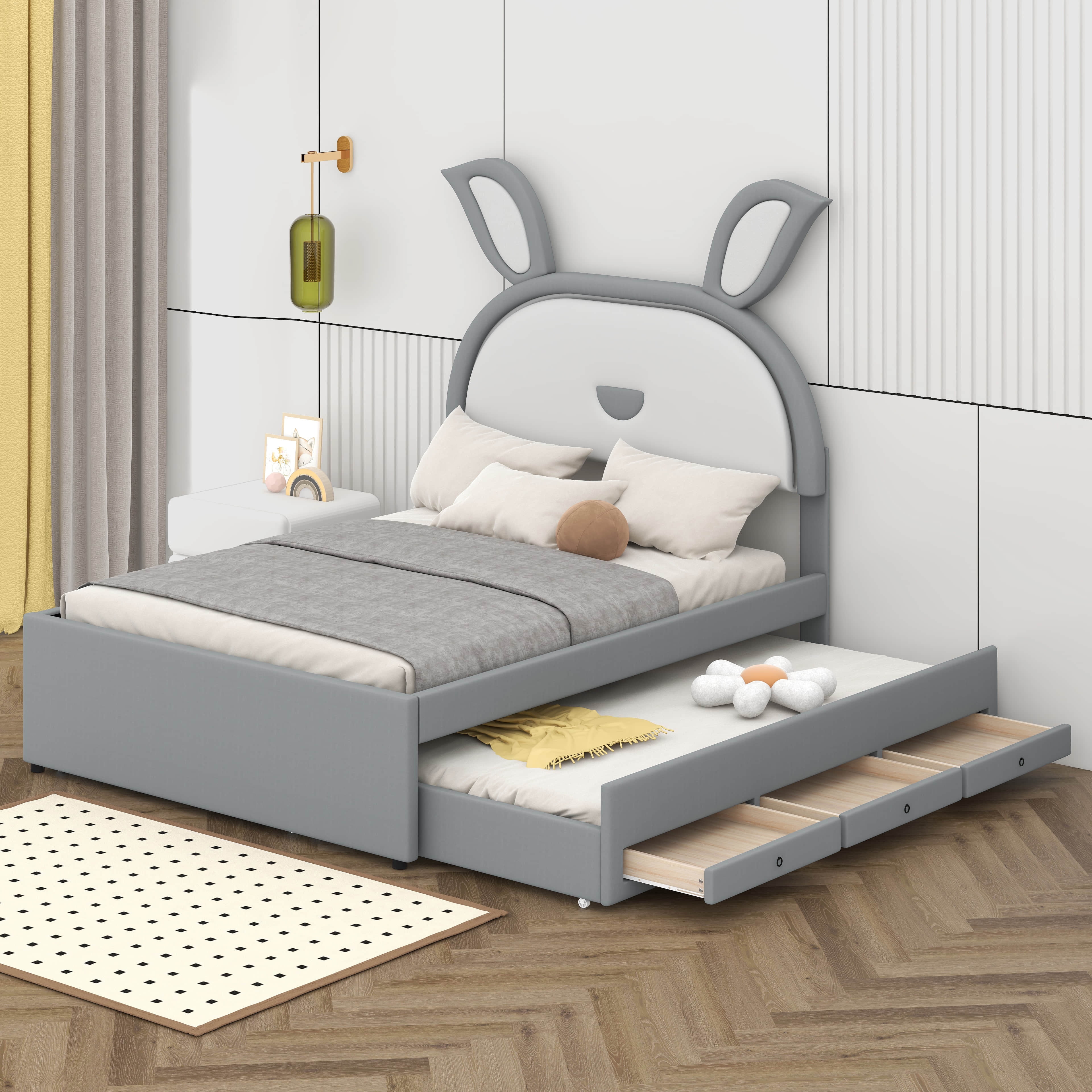BEBPILOO Full Size Upholstered Platform Bed with Trundle and 3 Drawers ...