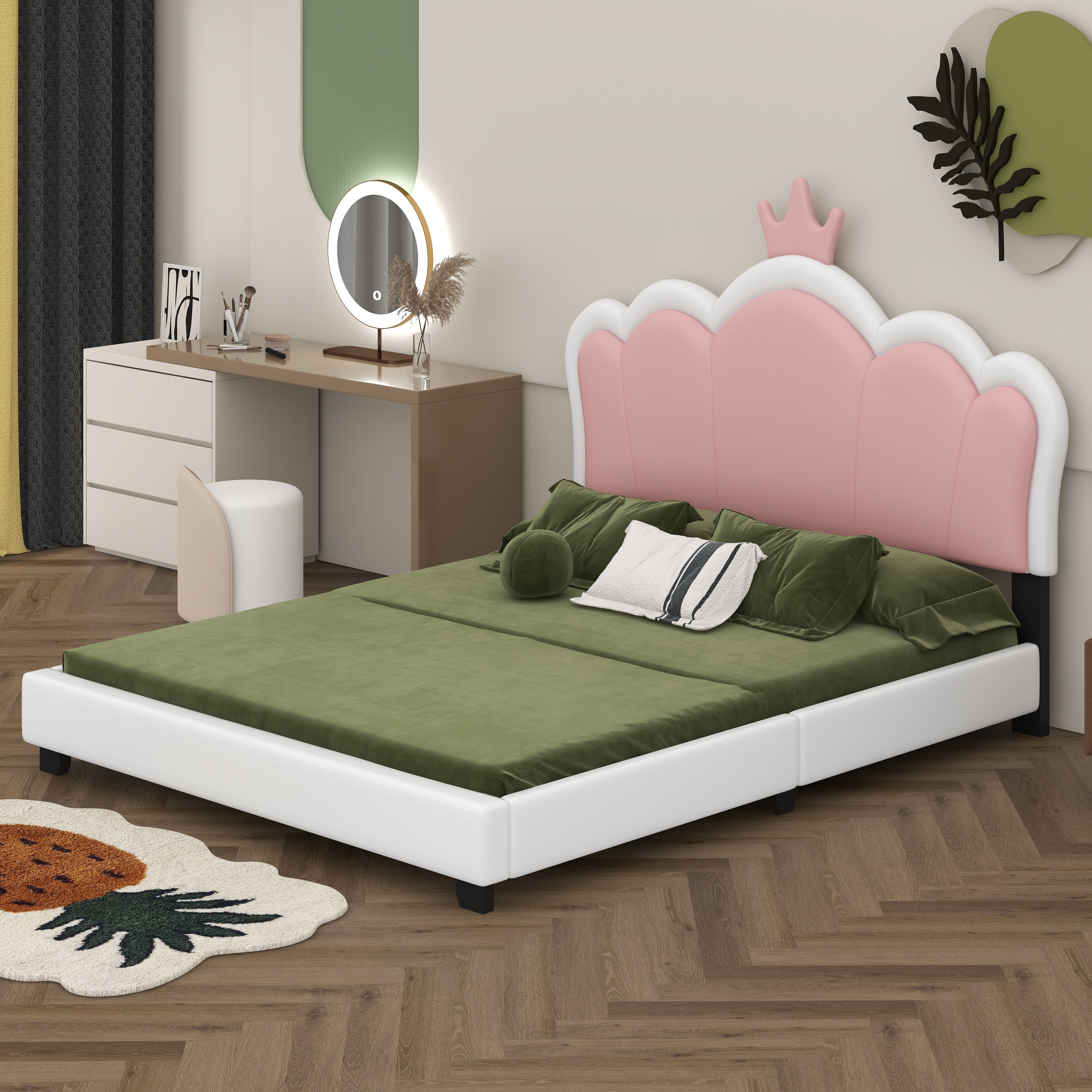 BEBPILOO Full size Upholstered Princess Bed With Crown Headboard,Full ...