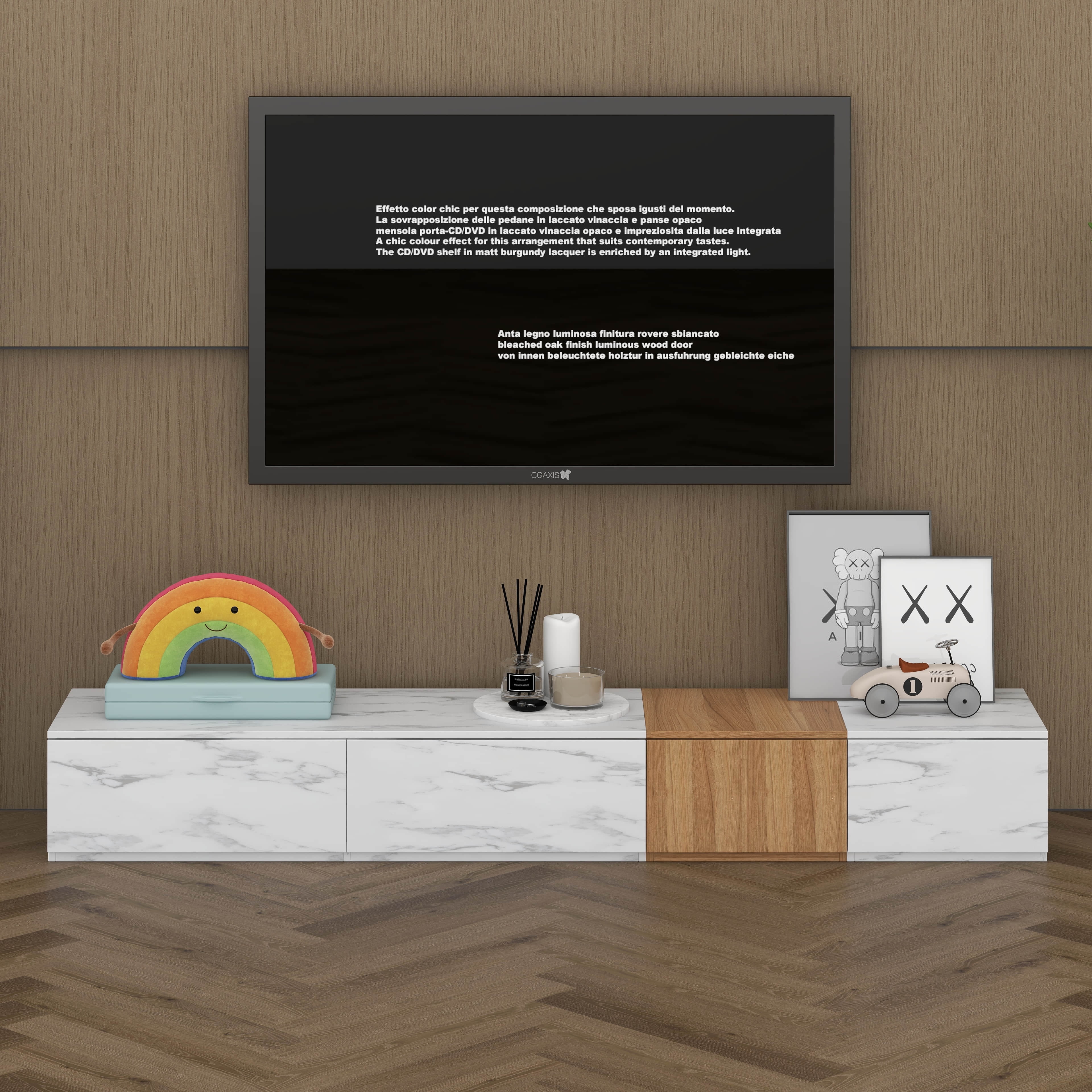 BEBPILOO Modern Modular TV Stand with Faux Marble, Walnut Wood Grain ...