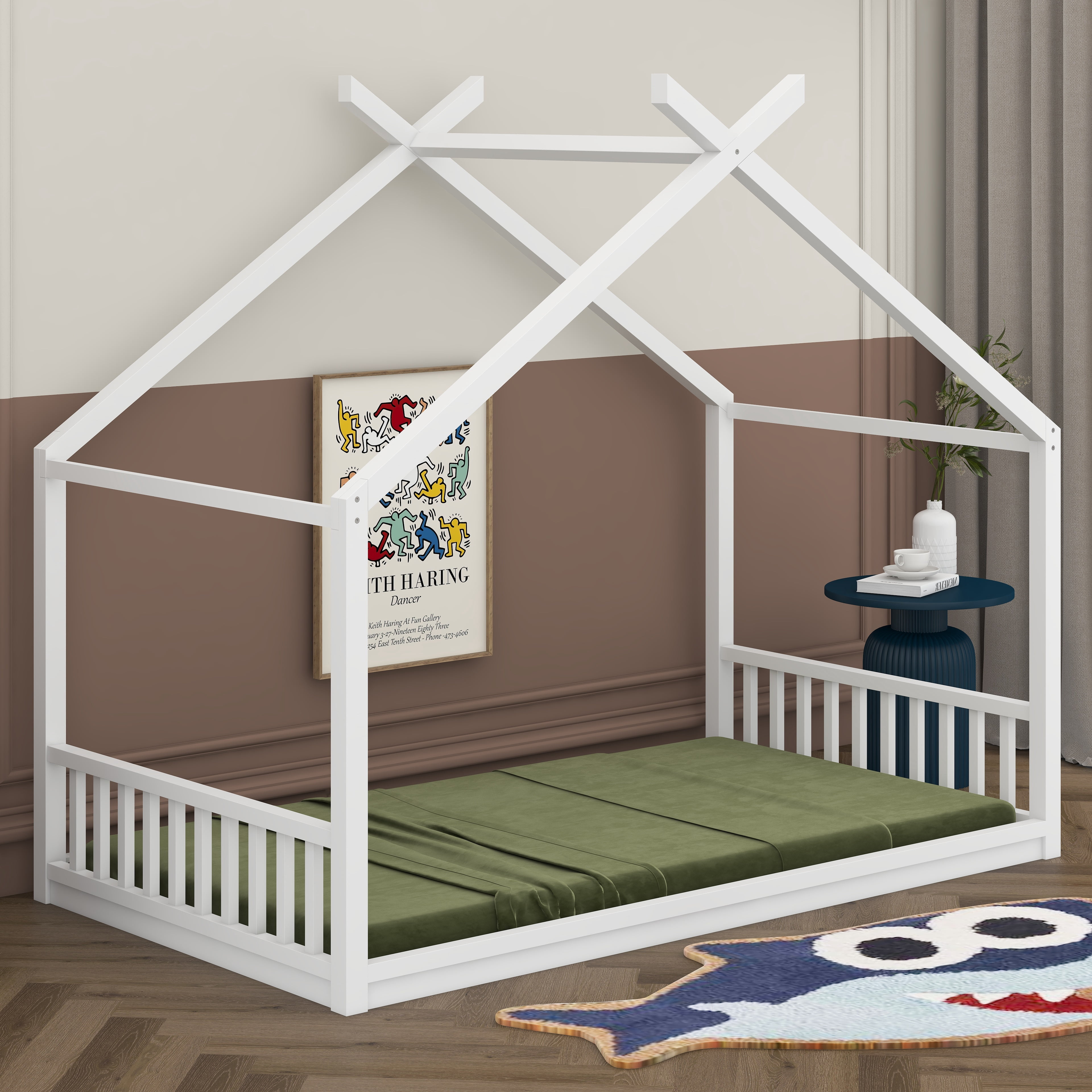BEBPILOO Montessori Style Twin Bed for Kids, Floor Stand with Headboard ...