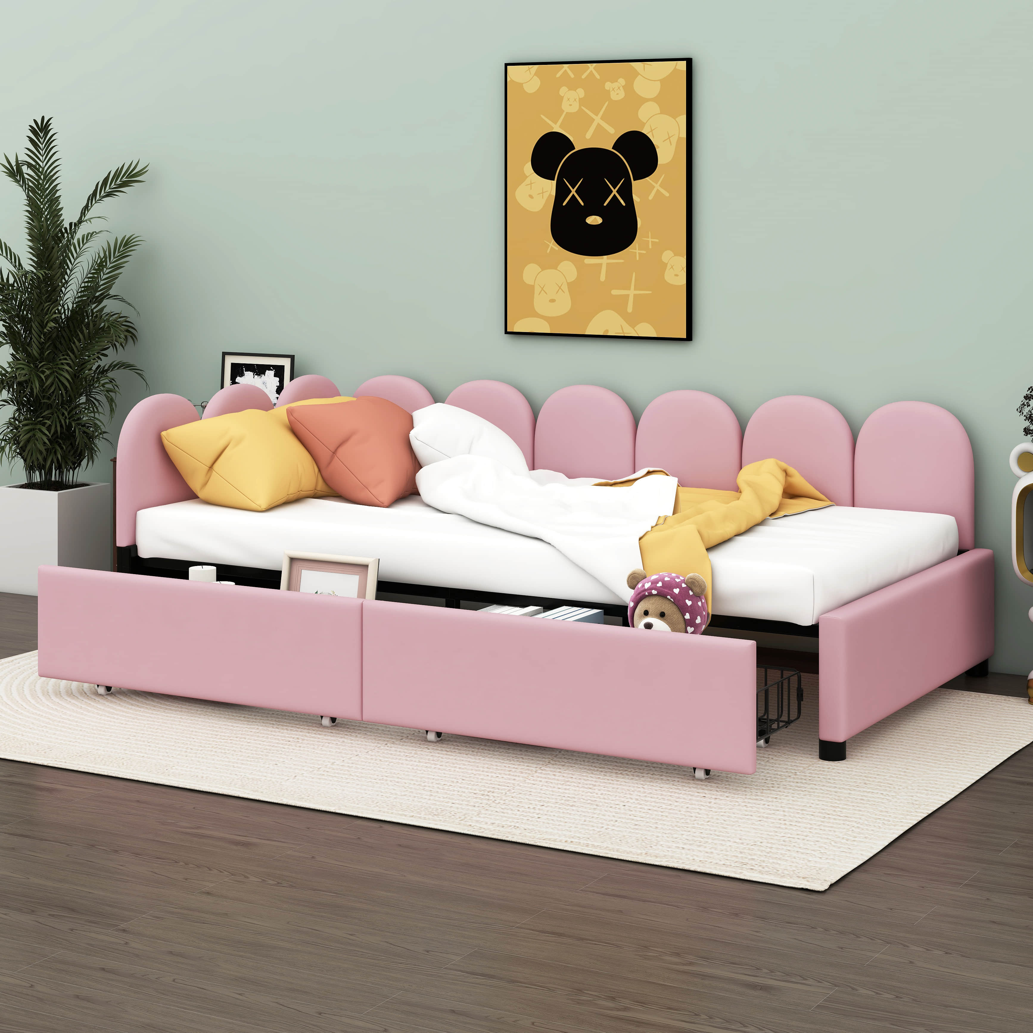 BEBPILOO Queen Size Corduroy Upholstered Bed Frame with Vertical Stripe ...