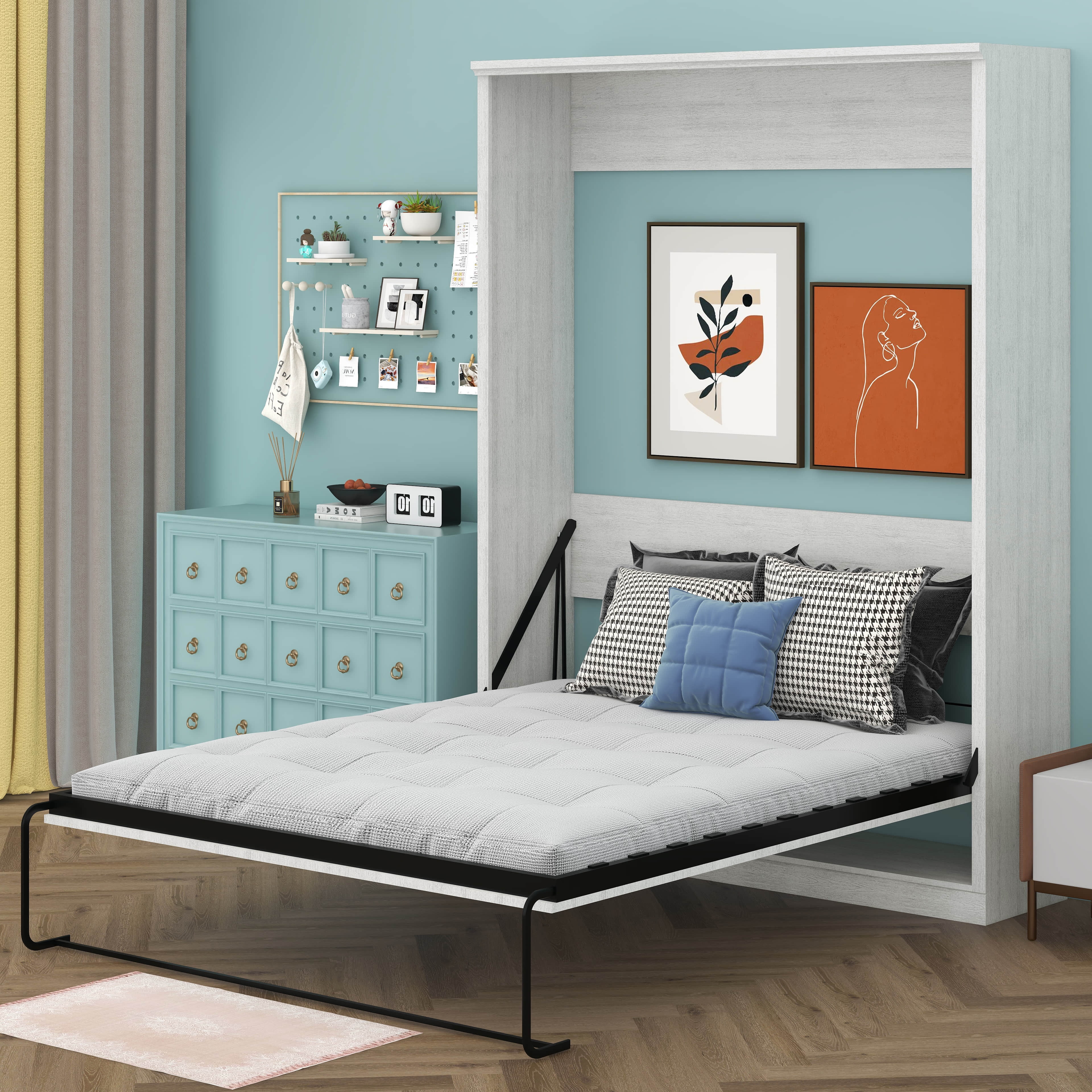 BEBPILOO Queen Size Half Self-Close and Open Murphy Bed Cabinet Space-Saving Bed Perfect for ...