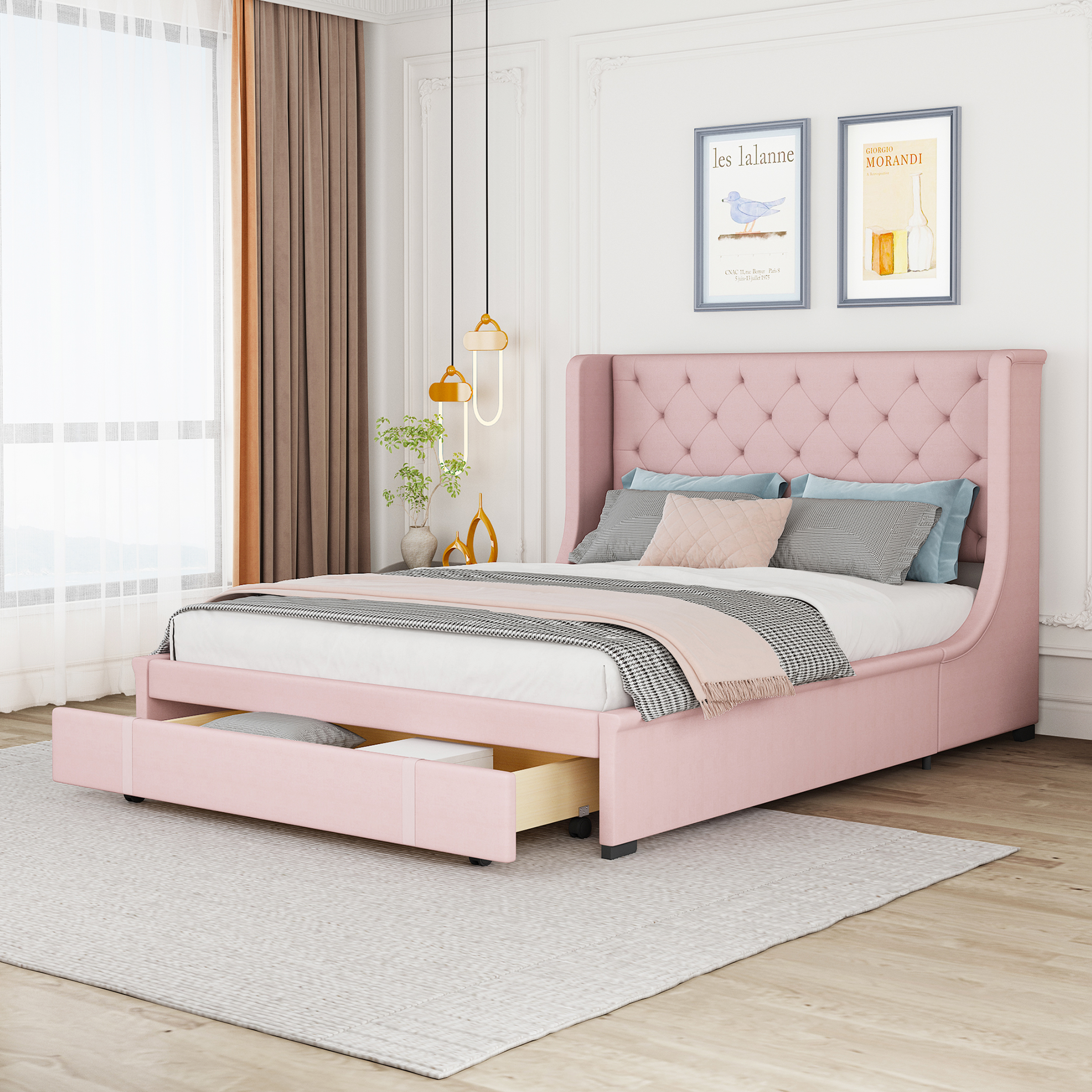 BEBPILOO Queen Size Storage Bed Velvet Upholstered Platform Bed with ...