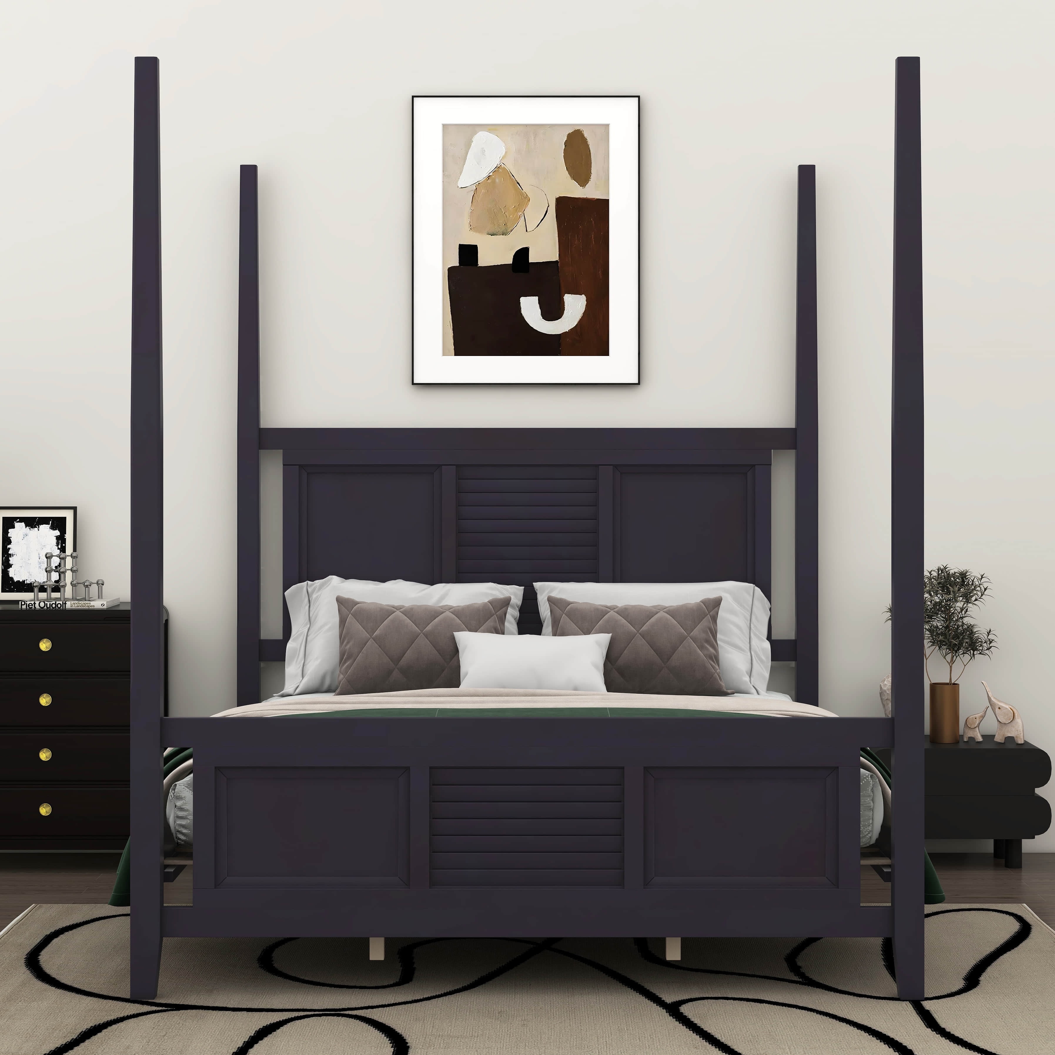 BEBPILOO Traditional King Size Solid Wood Four Poster Bed with ...