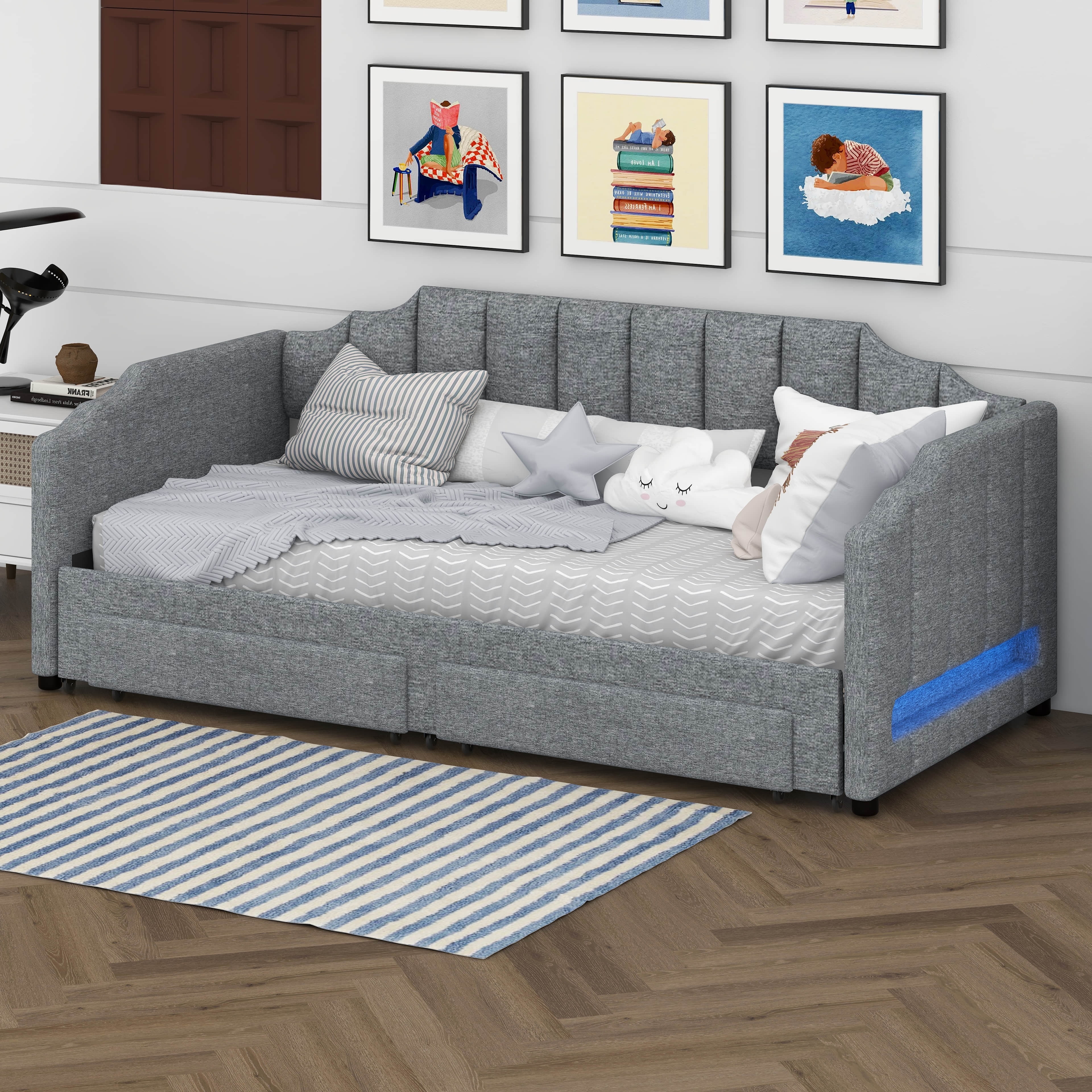 BEBPILOO Twin XL Size Extendable Upholstered Daybed with LED Light and ...