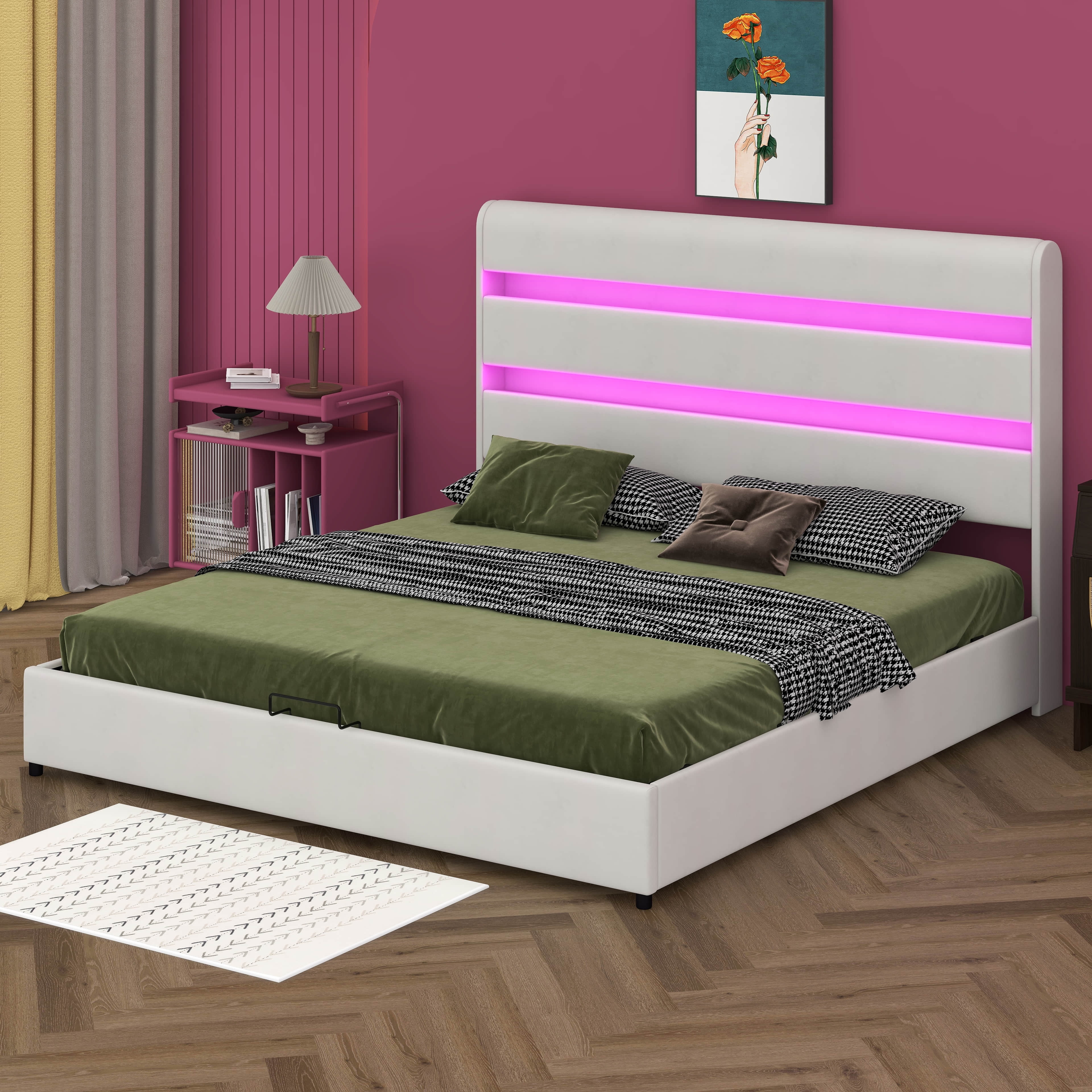 BEBPILOO Upholstered Platform King Size Hydraulic Storage Bed, Lift Up ...