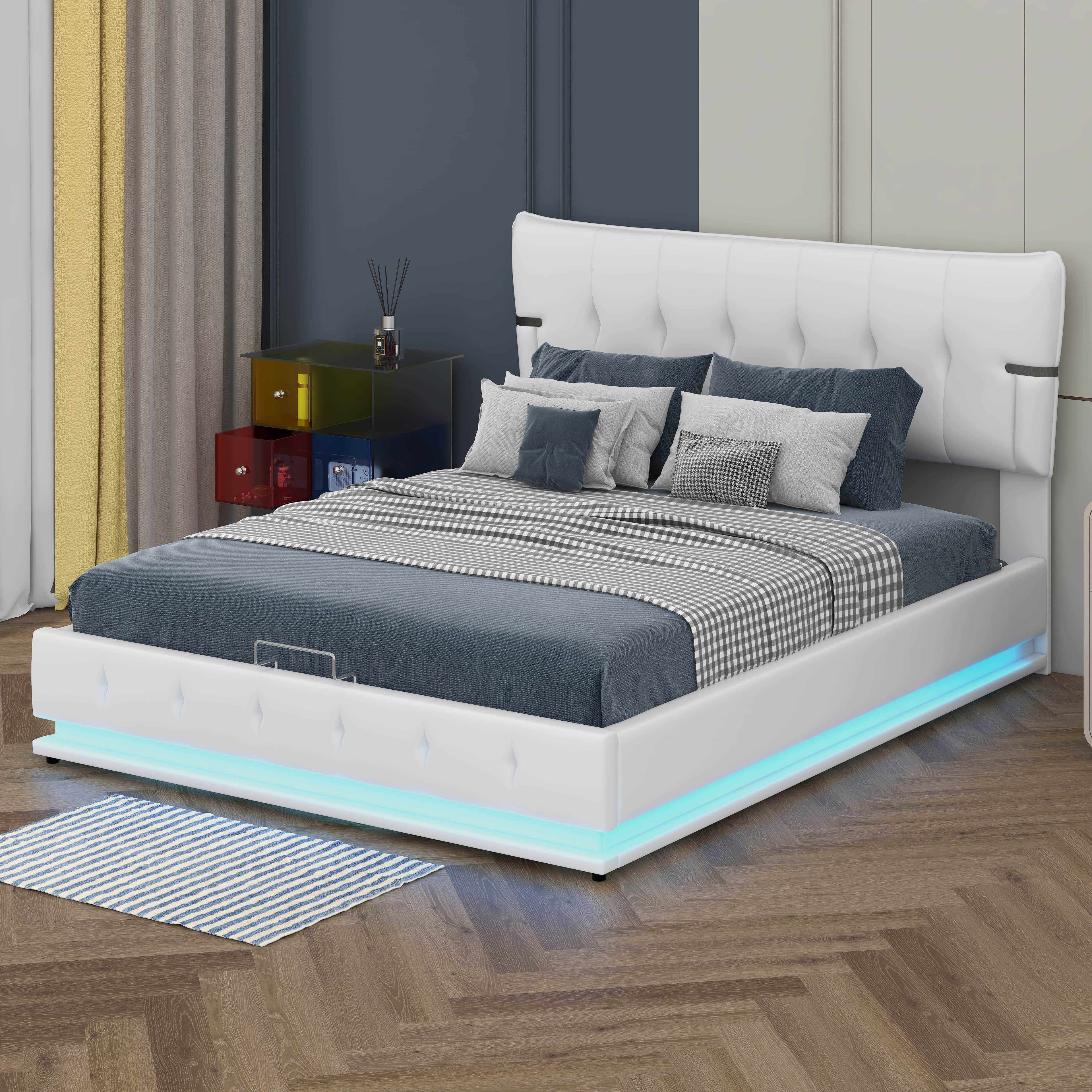 BEBPILOO Upholstered Platform Queen Size Hydraulic Storage Bed ...