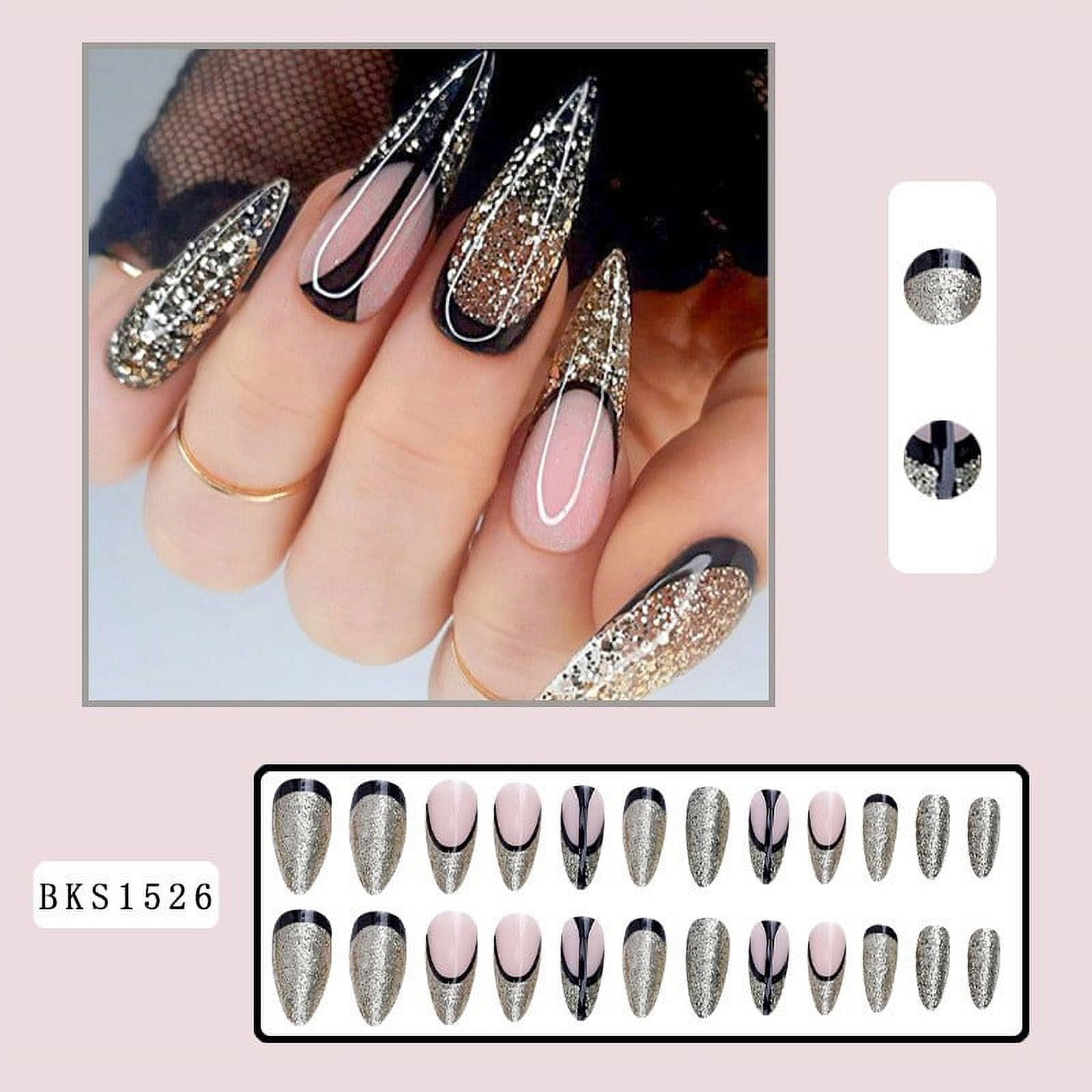 BEBUTTON 24pcs Fake Nails Press on Nails Long Pointed Impress Nails ...