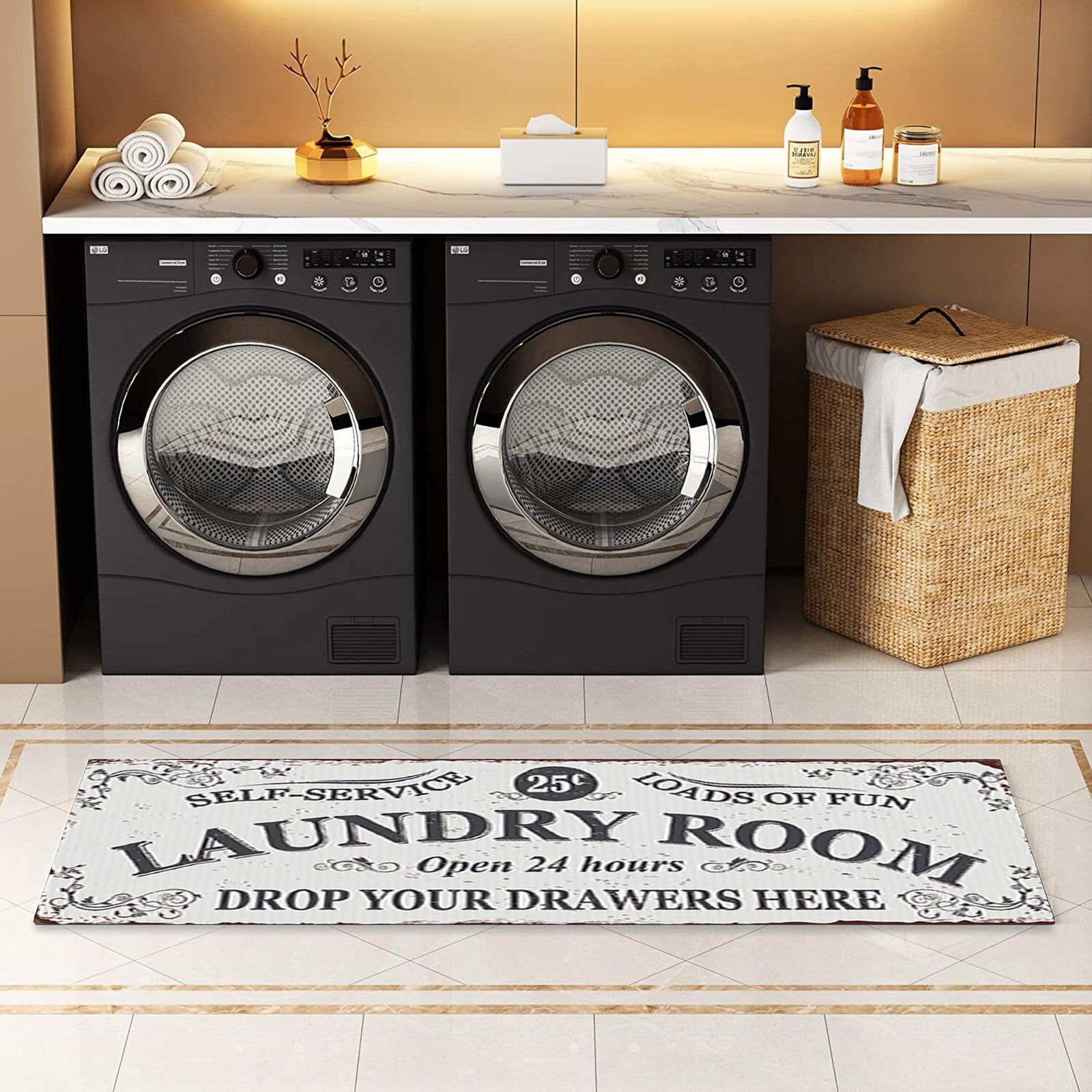 BEBUTTON Farmhouse Laundry Room Polyester Indoor Laundry Floor Mat ...