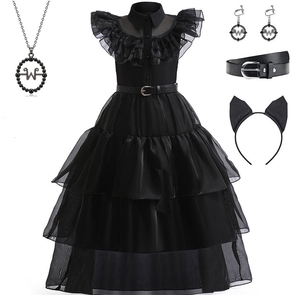 BEBUTTON Kids Wednesday Addams Black Tulle Dress Girls School Dance ...