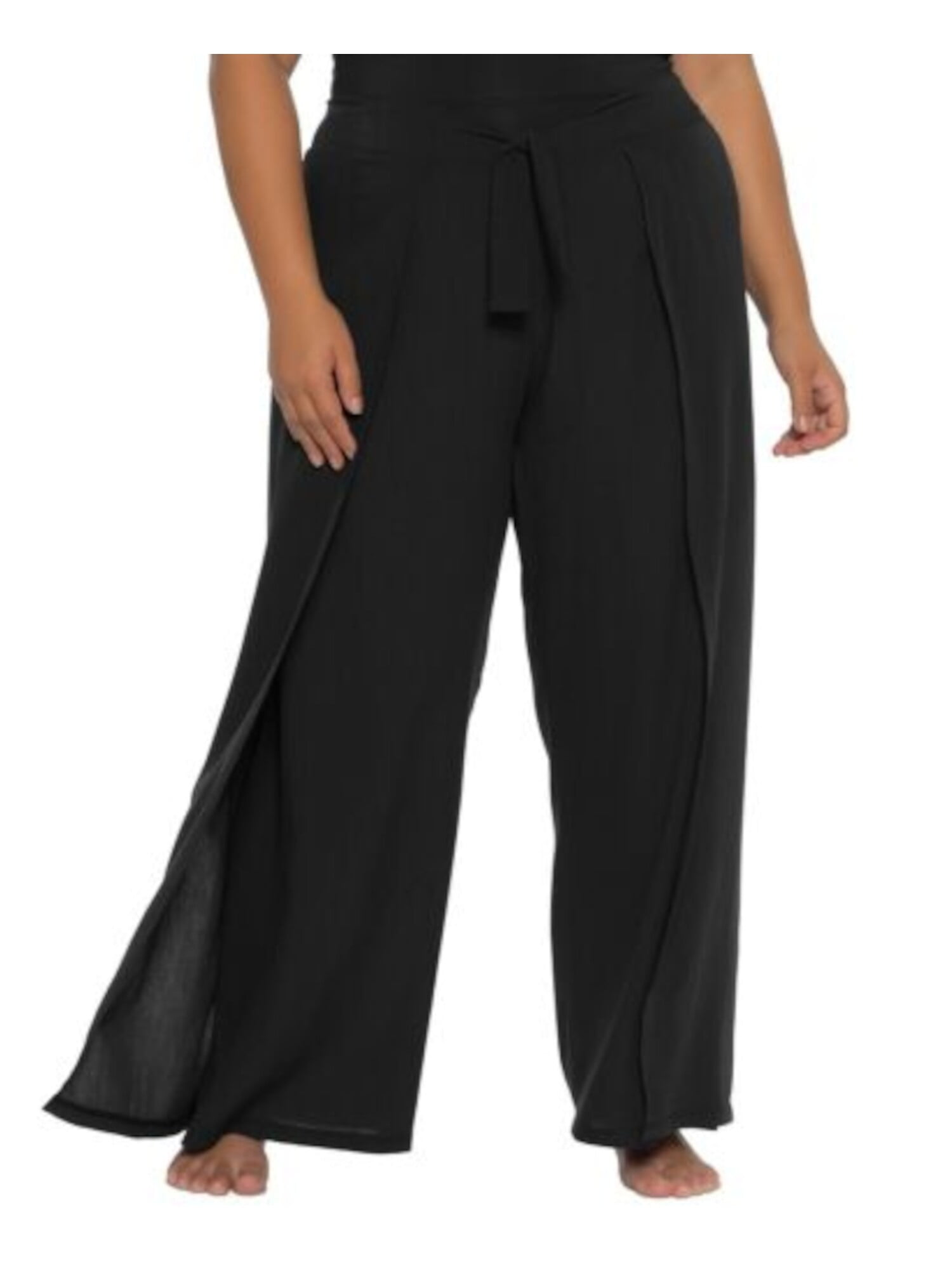 BECCA Women's Black Printed Split Leg Pants Textured Etc Swimsuit Cover ...