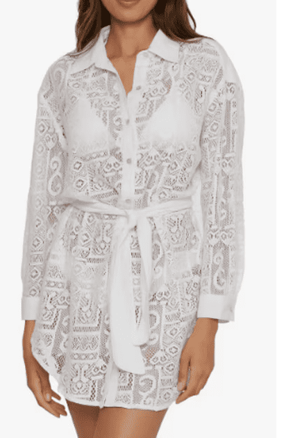 BECCA by Rebecca Virtue womens Gauzy Lace Shirtdress, m, White ...
