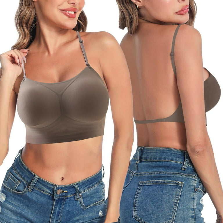 BECLOTH Women s Low Back Bra Wire U Shaped Backless Bra Convertible Spaghetti Strap Seamless Sleeping Bralette Walmart