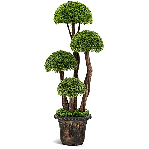 BECOMFORT 3FT Artificial Potted Cedar Ball Tree, Fake Boxwood Topiary ...