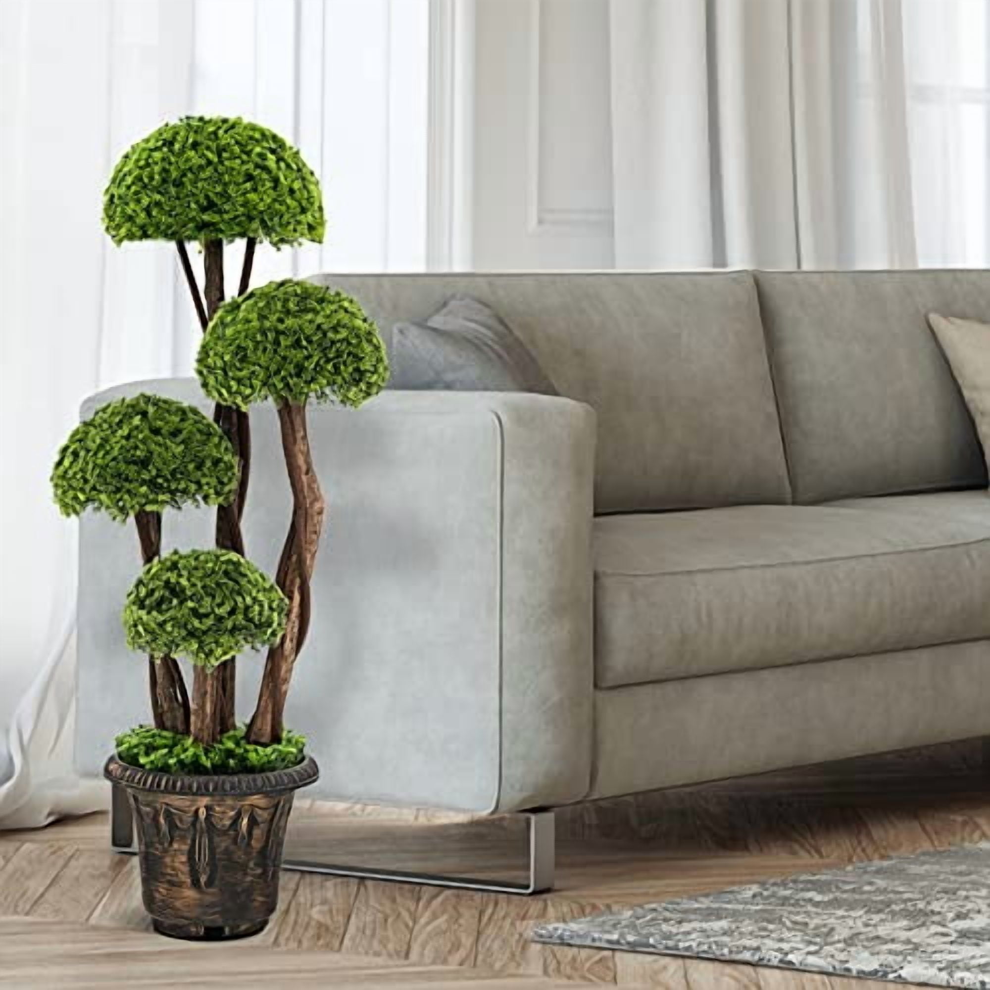 BECOMFORT 3FT Artificial Potted Cedar Ball Tree, Fake Boxwood Topiary ...