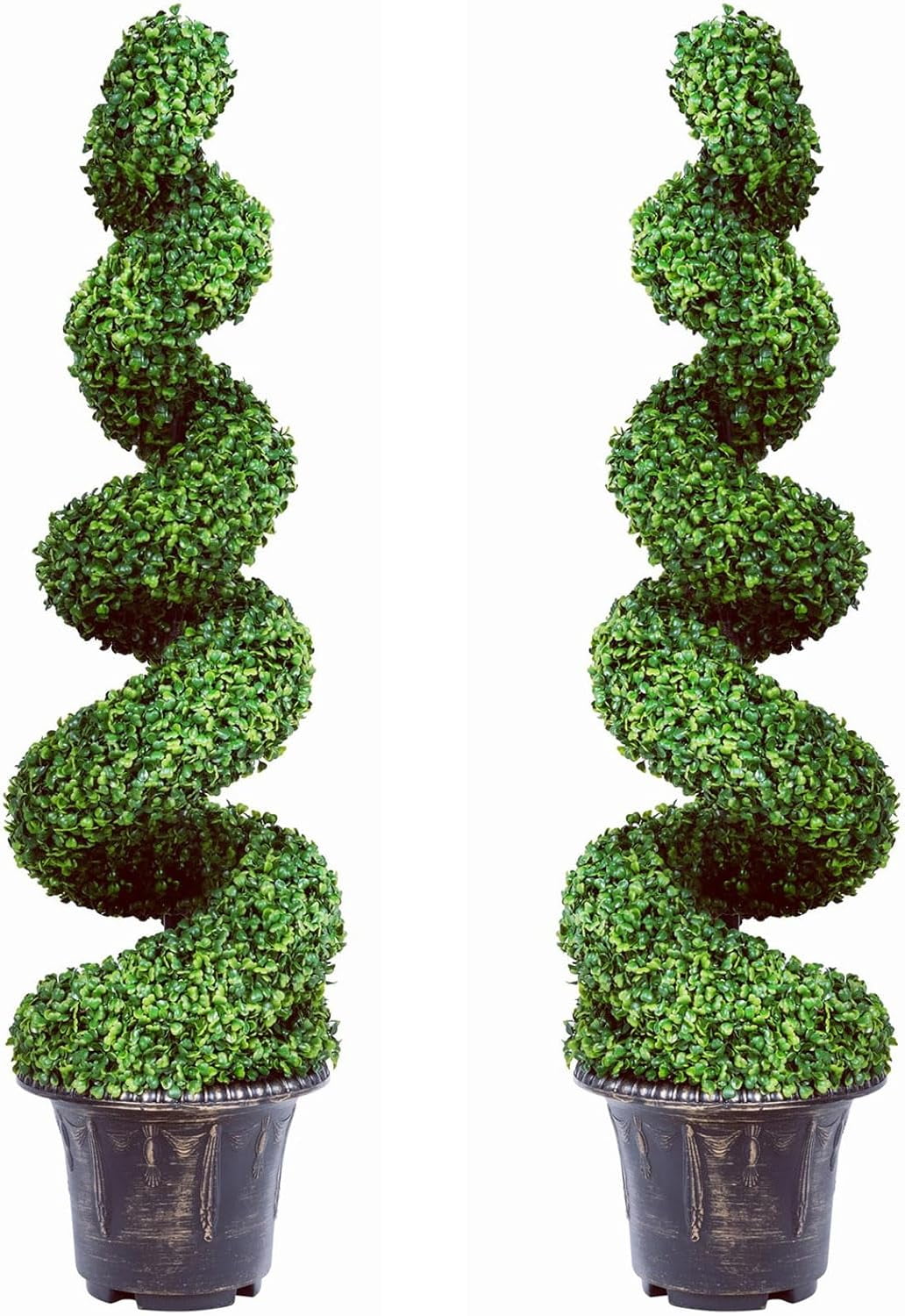 BECOMFORT 4 FT Artificial Boxwood Spiral Topiary Tree 2 Pack, Faux ...