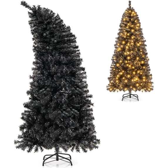 BECOMFORT 6 FT Prelit Christmas Tree, Black Tree w/Bendable Top Section ...