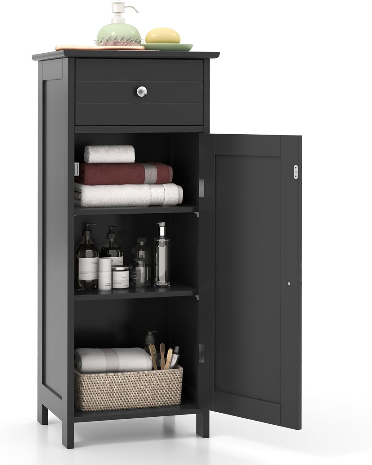 BECOMFORT Bathroom Floor Cabinet, Wooden Freestanding Storage Organizer ...