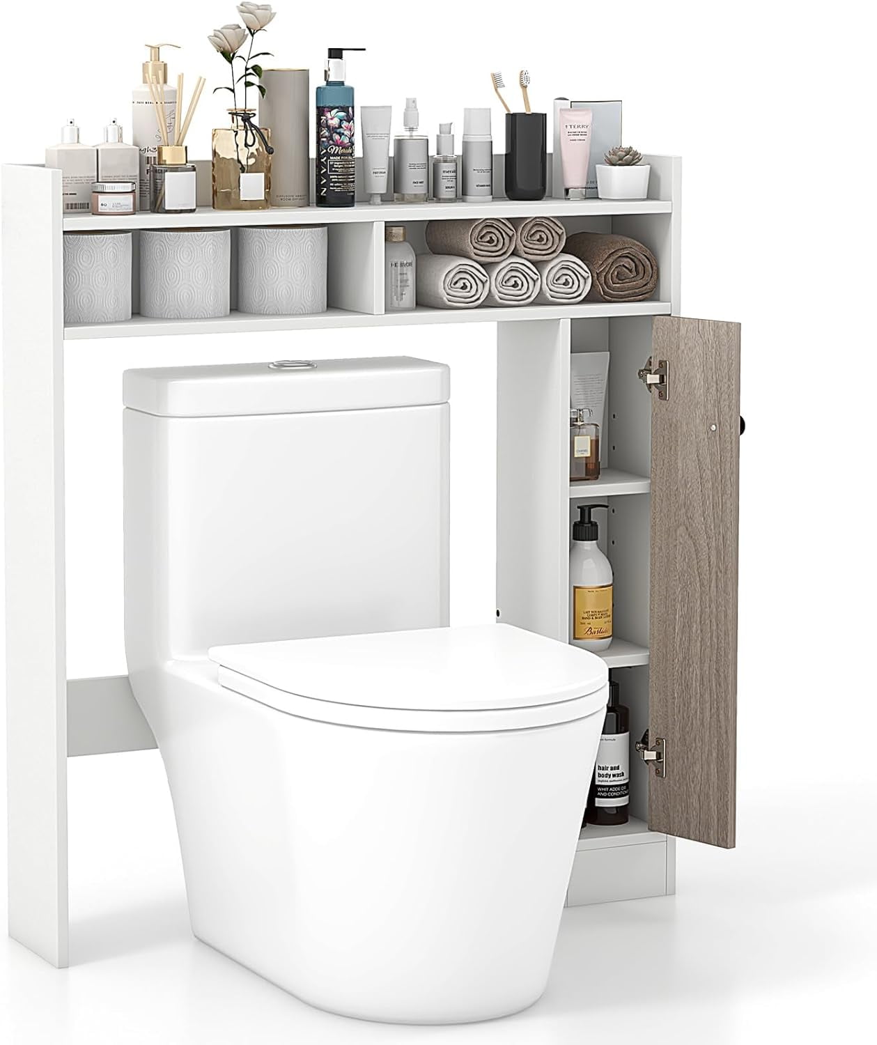 BECOMFORT Over The Toilet Storage Cabinet, Wooden Bathroom Space Saver ...