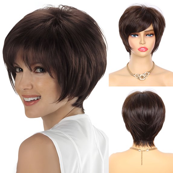 BECUS Pixie Cut Wigs for Women,Short Wig Brown,Synthetic Wigs for ...