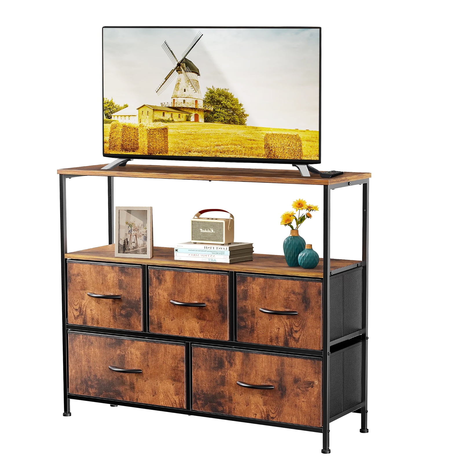 BEDDLE TV Stand with 5 Drawer Dresser for Bedroom Living Room, Fits TV ...