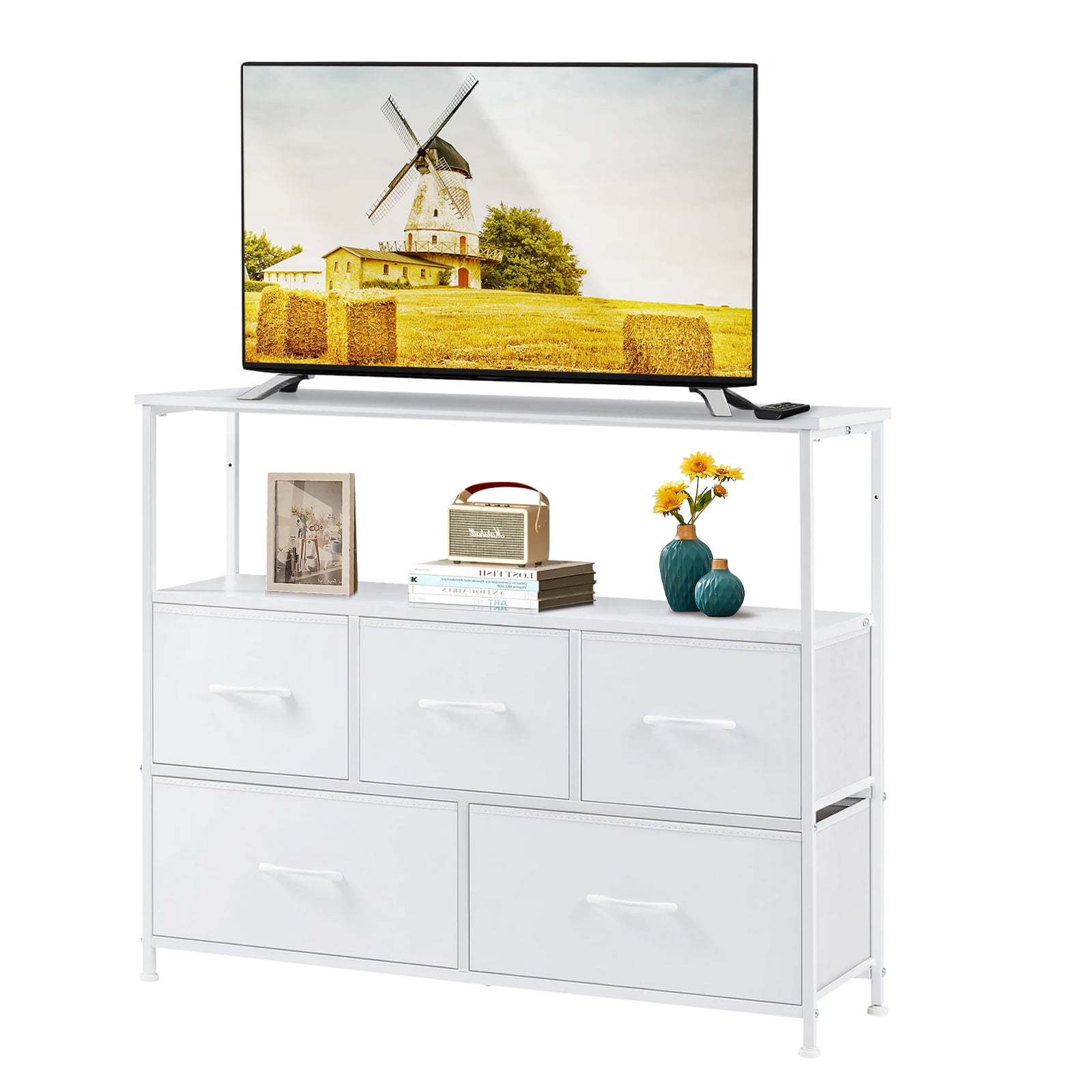 BEDDLE TV Stand with 5 Drawer Dresser for Bedroom Living Room, Fits TV ...