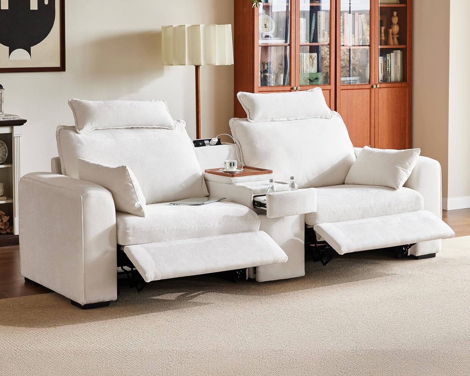 BEDEEP 2-Seater Chenille Loveseat Power Recliner Sofa with Headrest ...