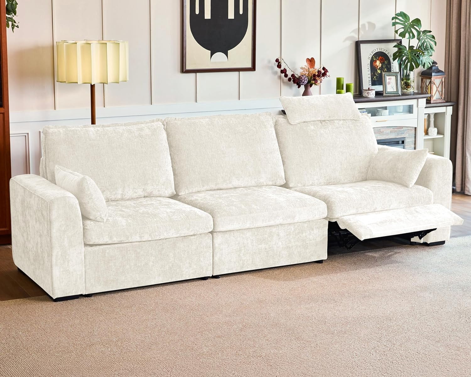 BEDEEP 3-Seater Chenille Oversized Power Recliner Sofa with Headrest ...