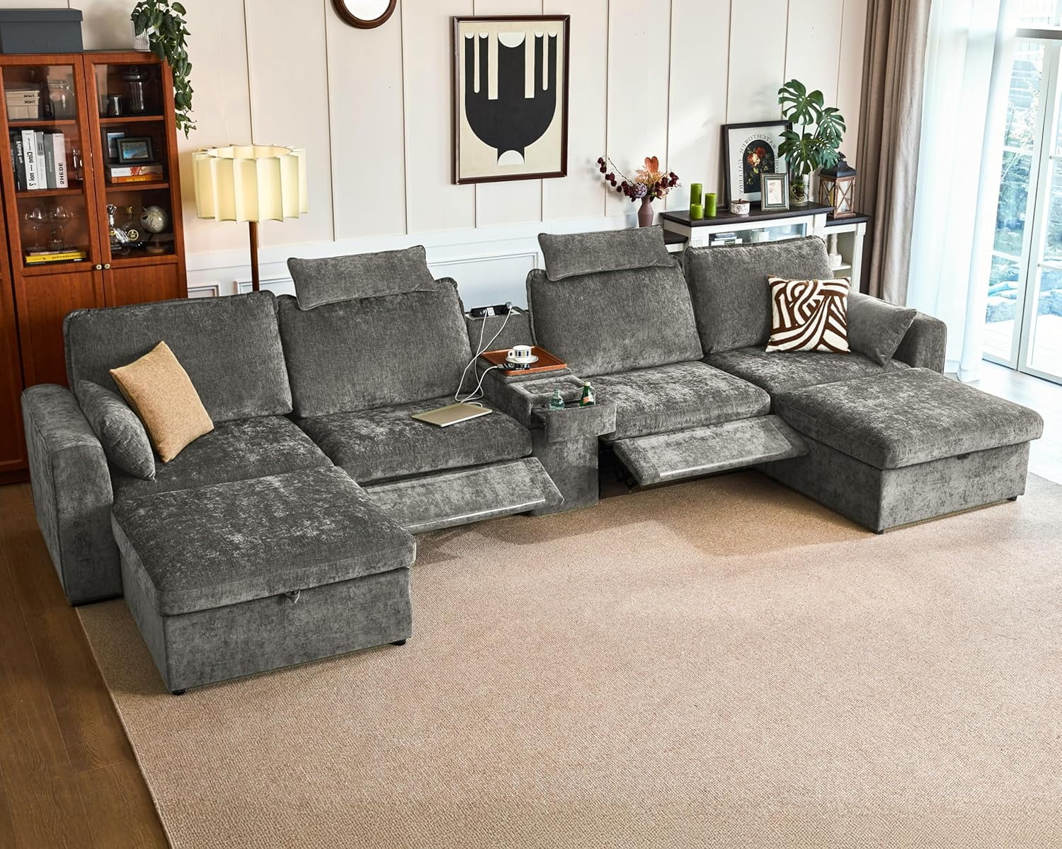 BEDEEP 6-Seater Chenille Oversized Modular Power Recliner Sofa with ...