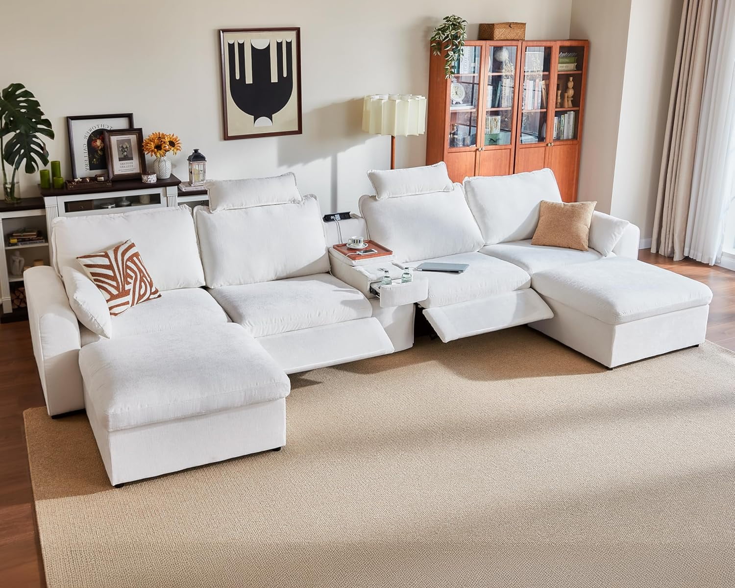 BEDEEP 6-Seater Chenille Oversized Modular Power Recliner Sofa with ...