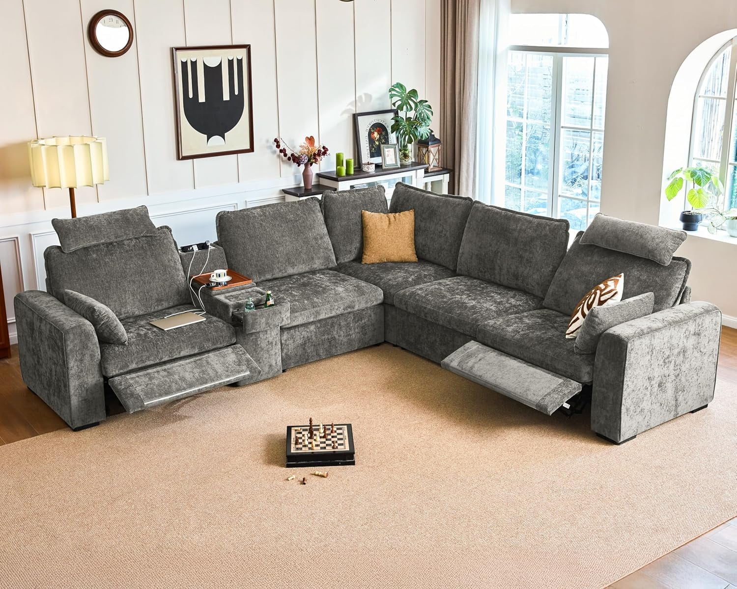 BEDEEP 134'' Power Recliner Sofa with Headrest Console, Moduar Cloud ...