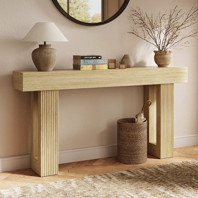 BEDEEP 63" Fluted Console Table, Farmhouse Narrow Entryway Table with ...