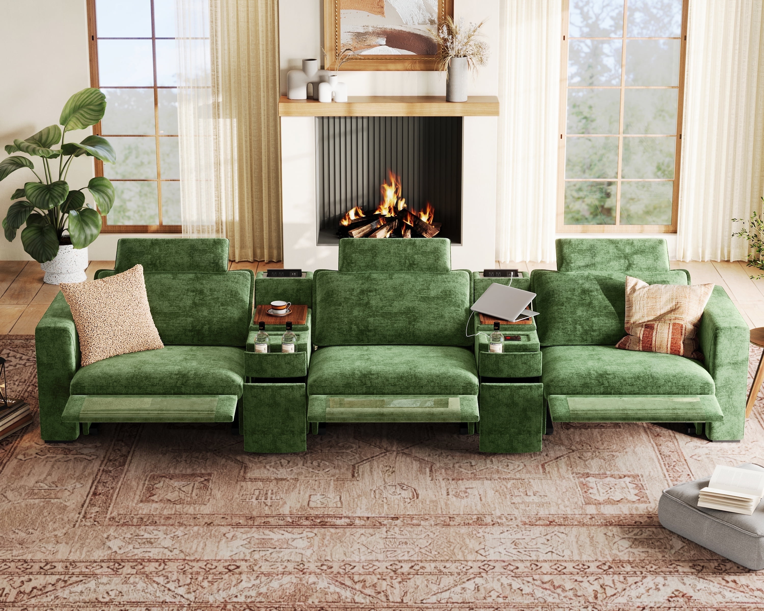 BEDEEP 152.4'' Power Recliner Sofa with Headrest Console, Modular Cloud ...