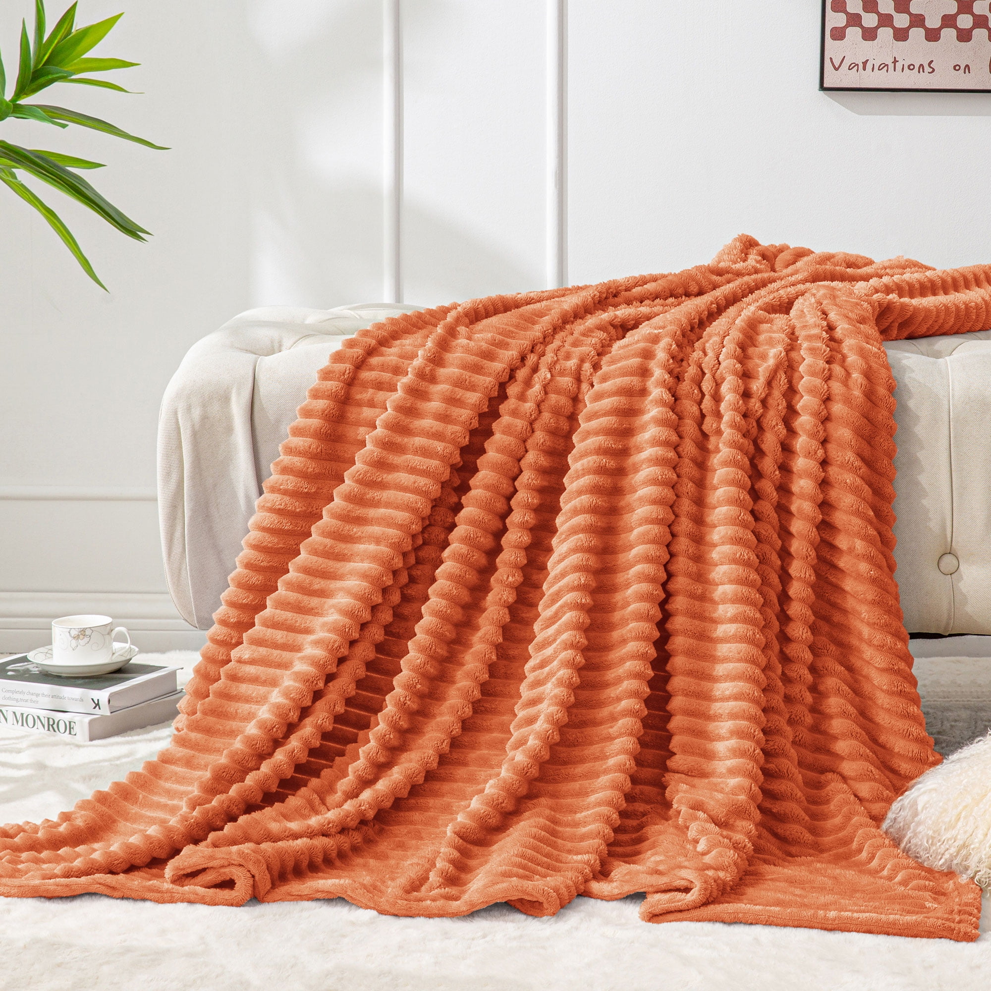 BEDELITE Fleece Blanket Twin Size, 3D Ribbed Jacquard, Cozy Lightweight ...