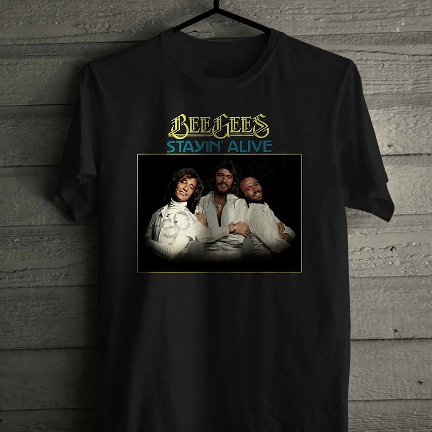 BEE GEES Stayin Alive Logo Classic Trio pop Andy Gibb Men's Unisex T ...