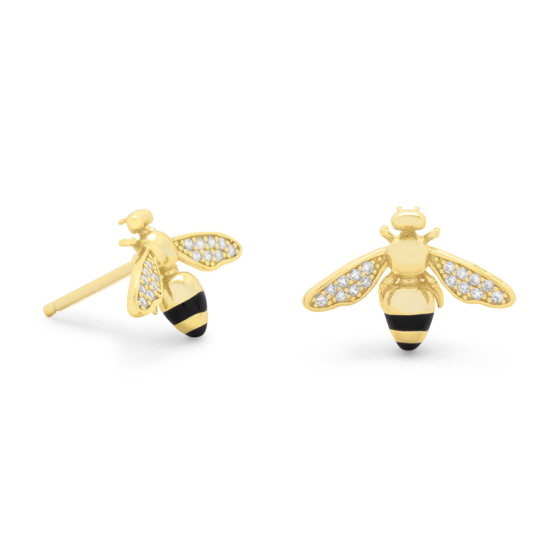 BEE Mine!" 14 Karat Gold Plated Signity CZ Bumblebee Stud Earrings ...