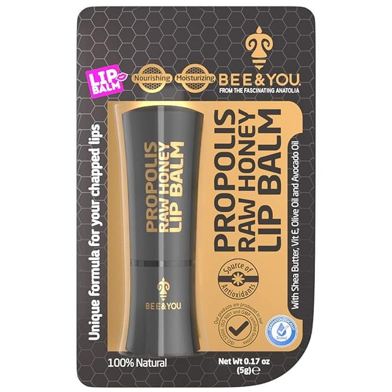 BEE and YOU 100% Natural Lip Balm, Beeswax with Propolis, Raw Honey ...