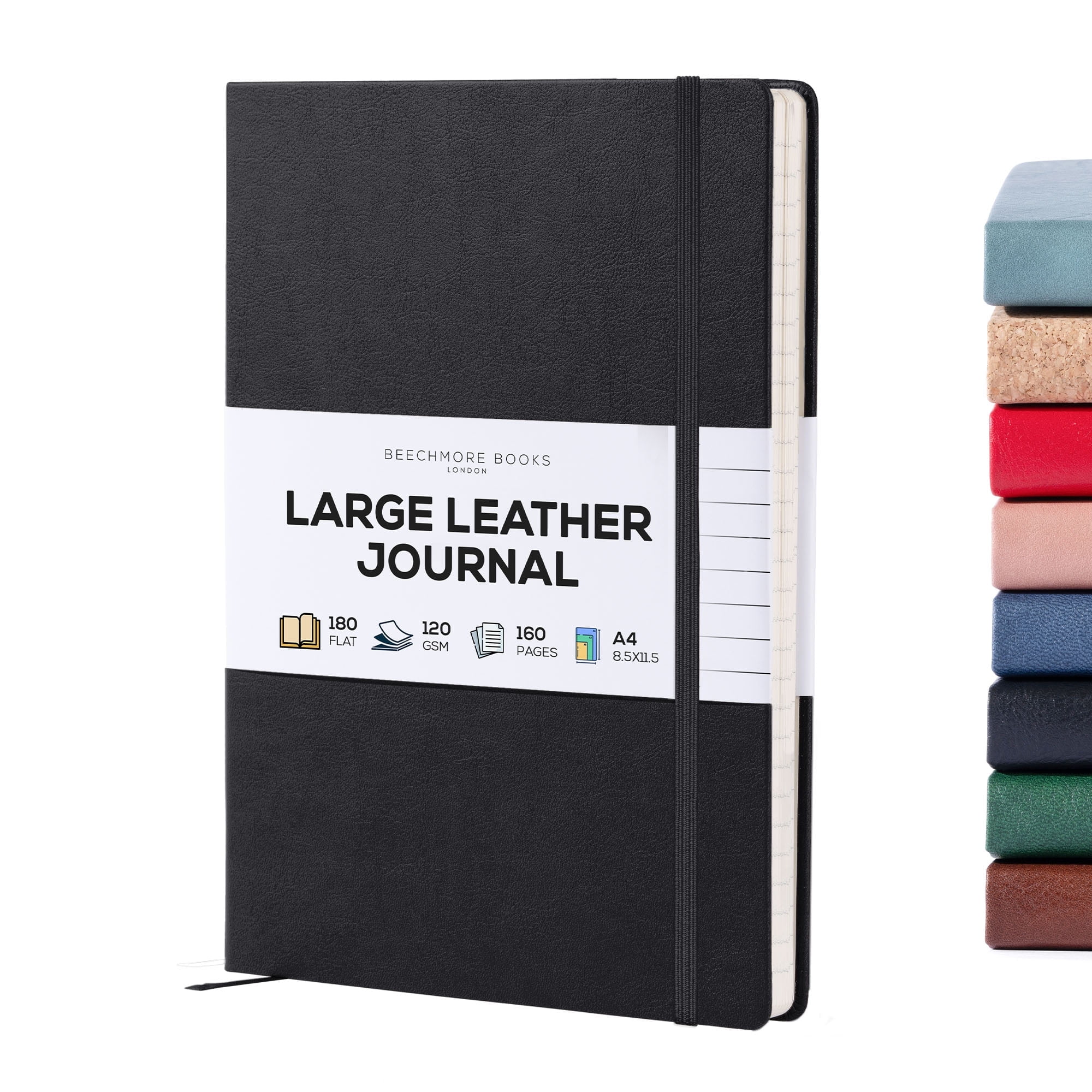 BEECHMORE BOOKS A4 Leather Journal, 8.5x11.5 inch, 160 Lined Pages ...